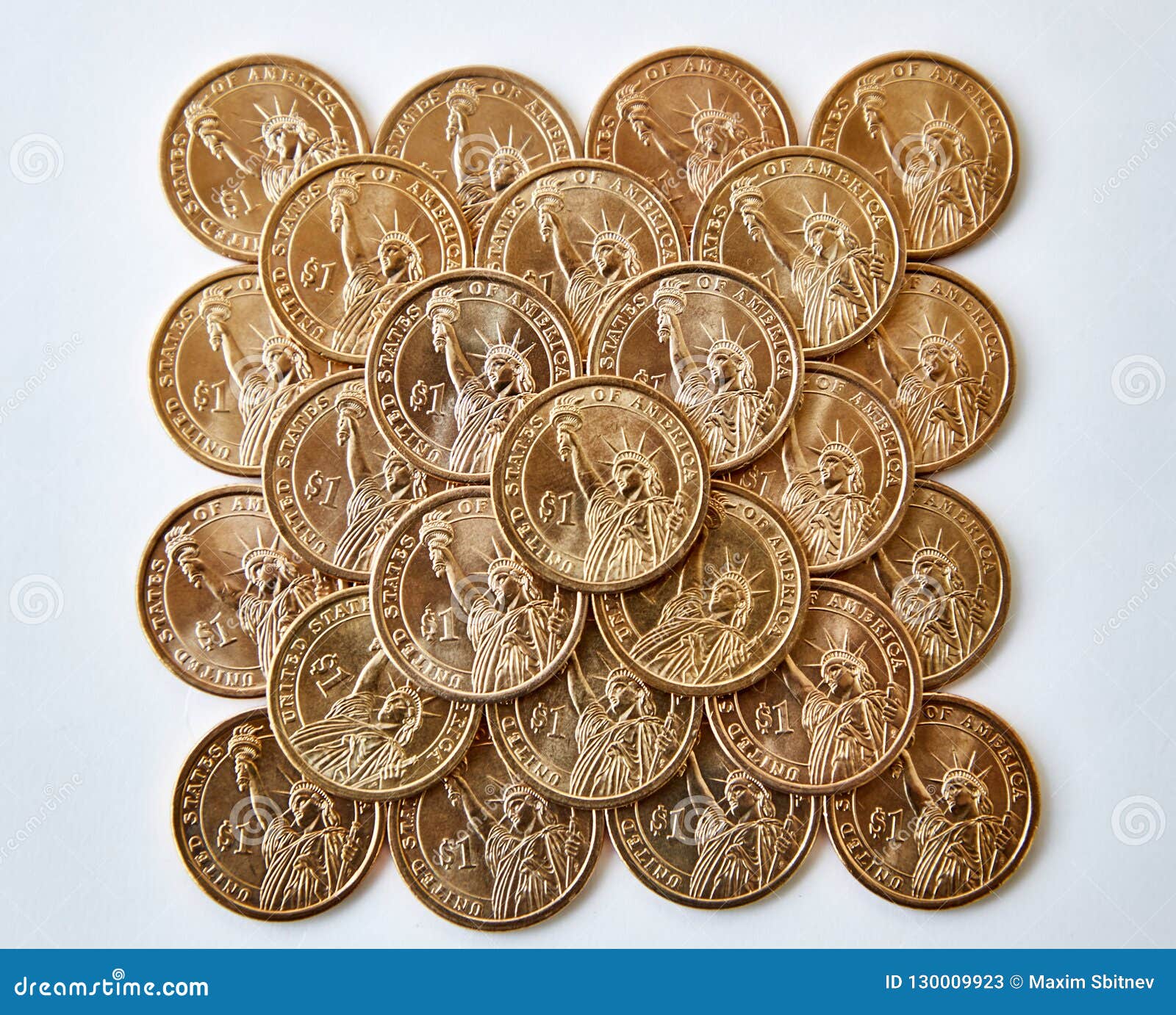 Design Element. Pyramid of Yellow Solid Coins of One US Dollar. View ...