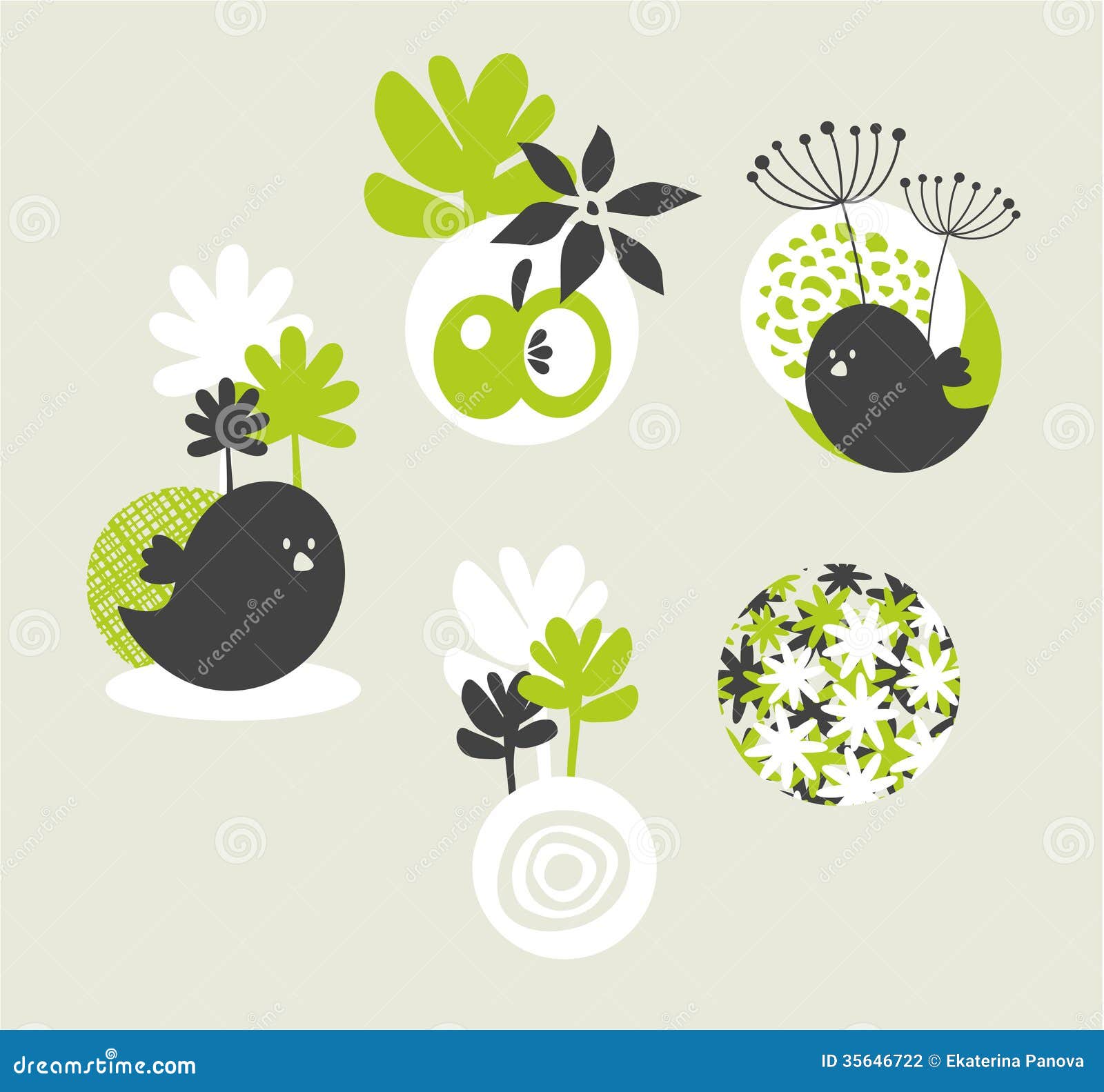 Design Elements with Birds and Flowers. Stock Vector - Illustration of ...