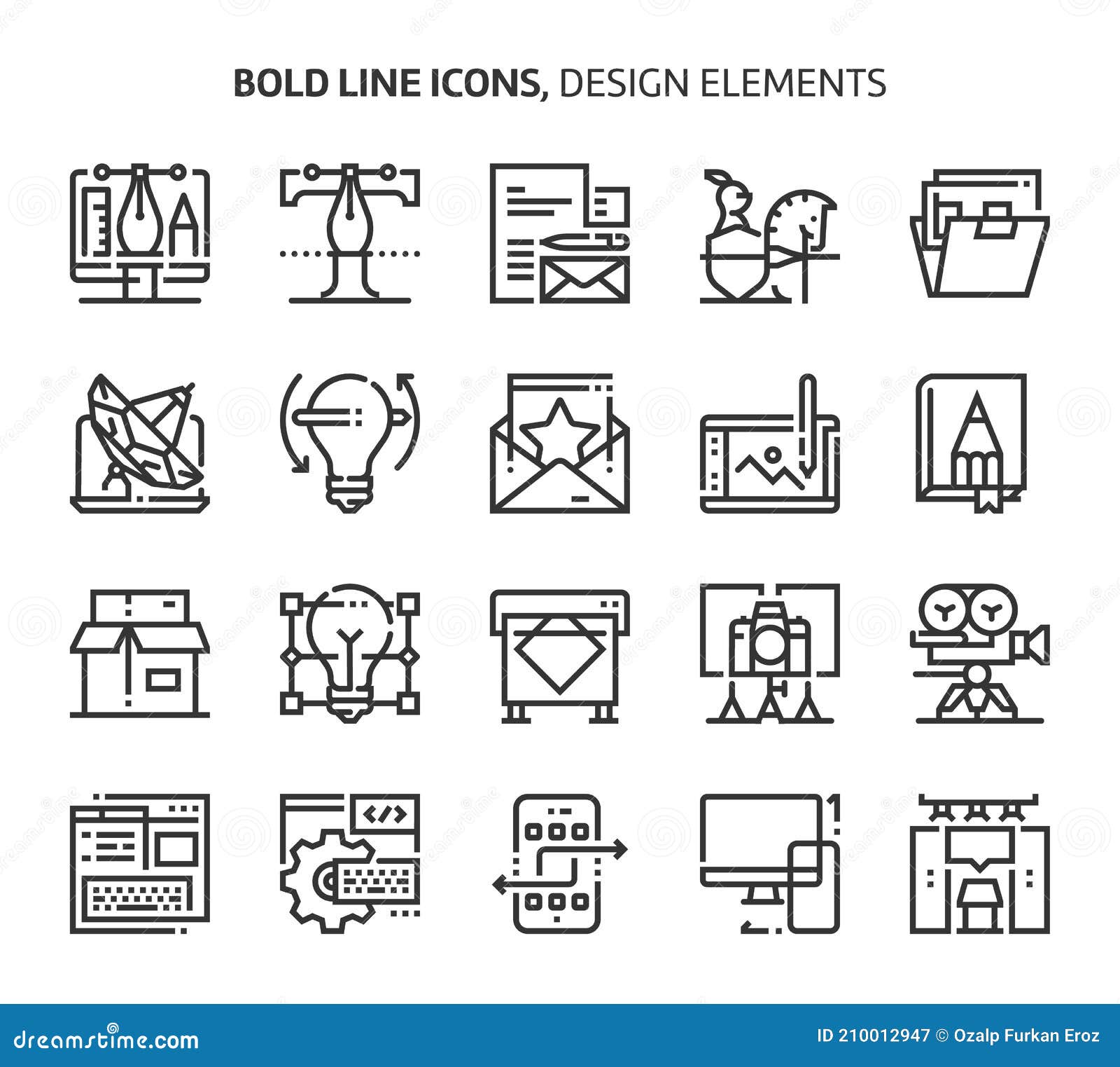 Design Elements, Bold Line Icons Stock Vector - Illustration of back ...