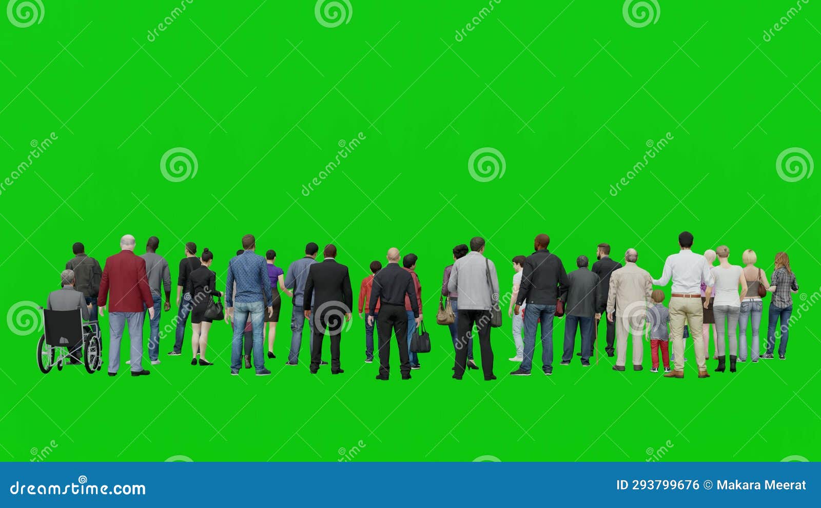 Design Elements Diverse Crowd is Standing in Rear View on Green Screen ...