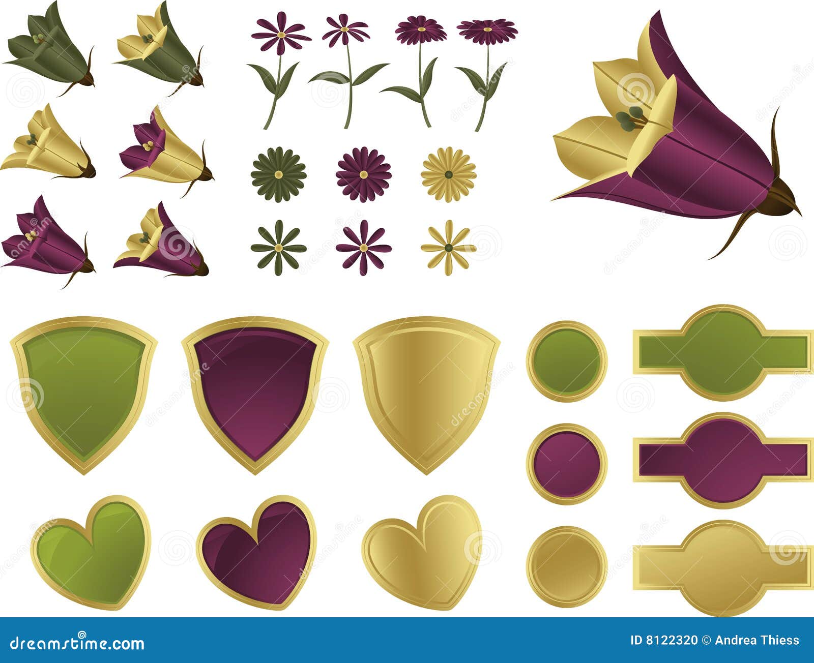 Design Elements - Flowers and Shields Stock Vector - Illustration of ...