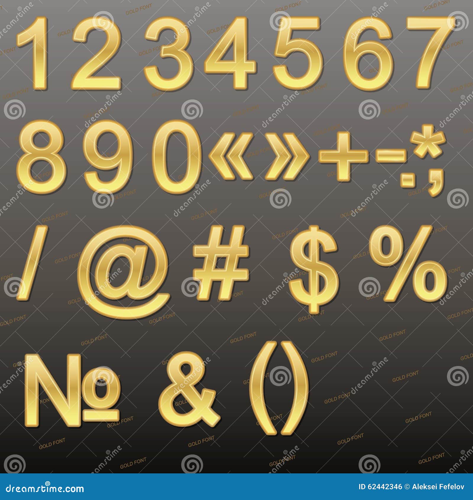Design Elements - Gold 3D Font, Numbers and Symbols. Stock Vector ...