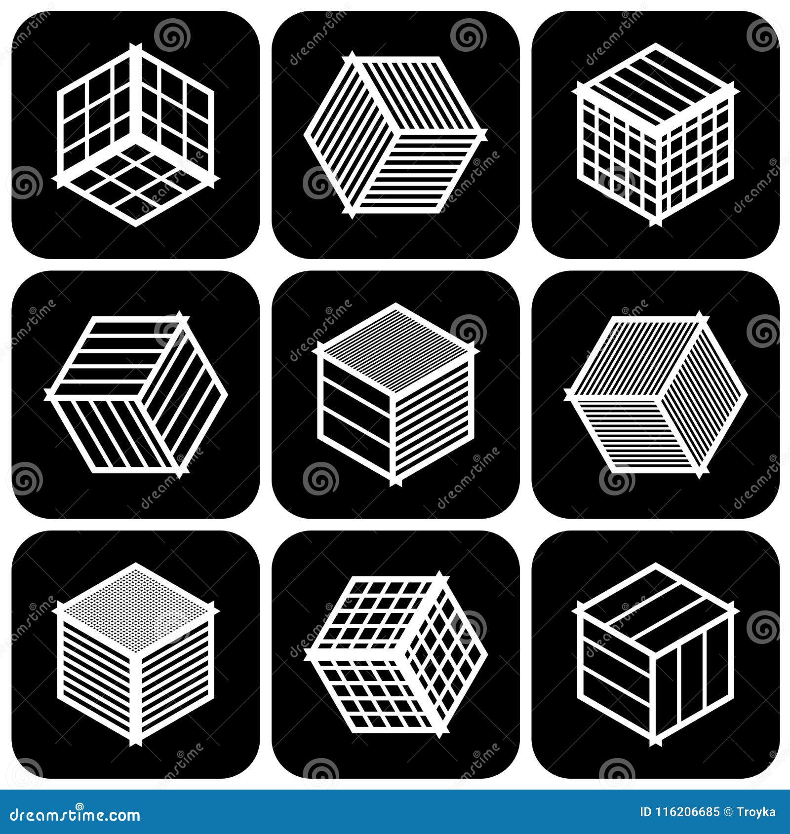 Design Elements Set. Cubic Shape Icons. Stock Vector - Illustration of ...