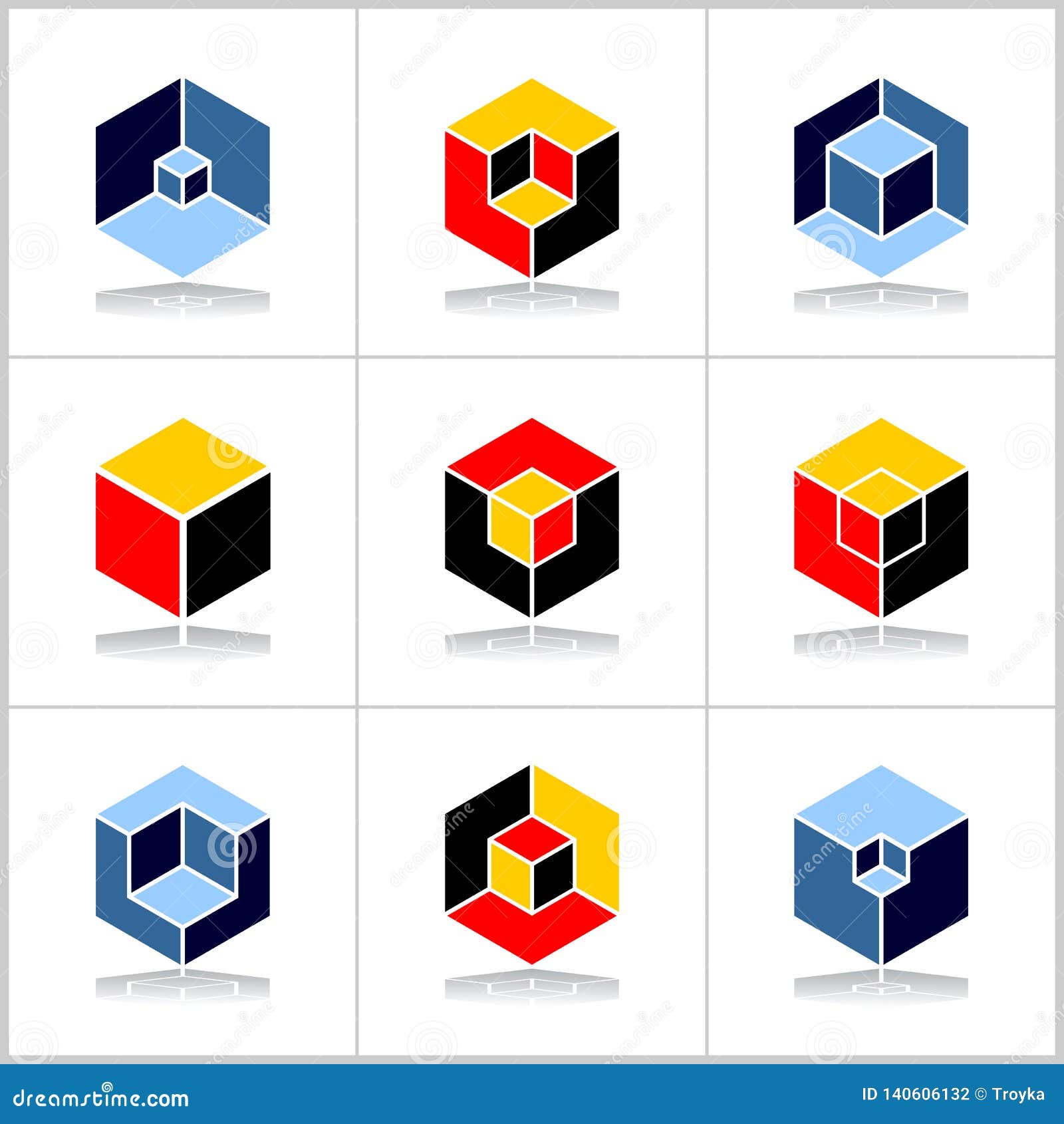 Design Elements Set. Abstract Hexagons. Cubic Shape Icons. Vector Art ...