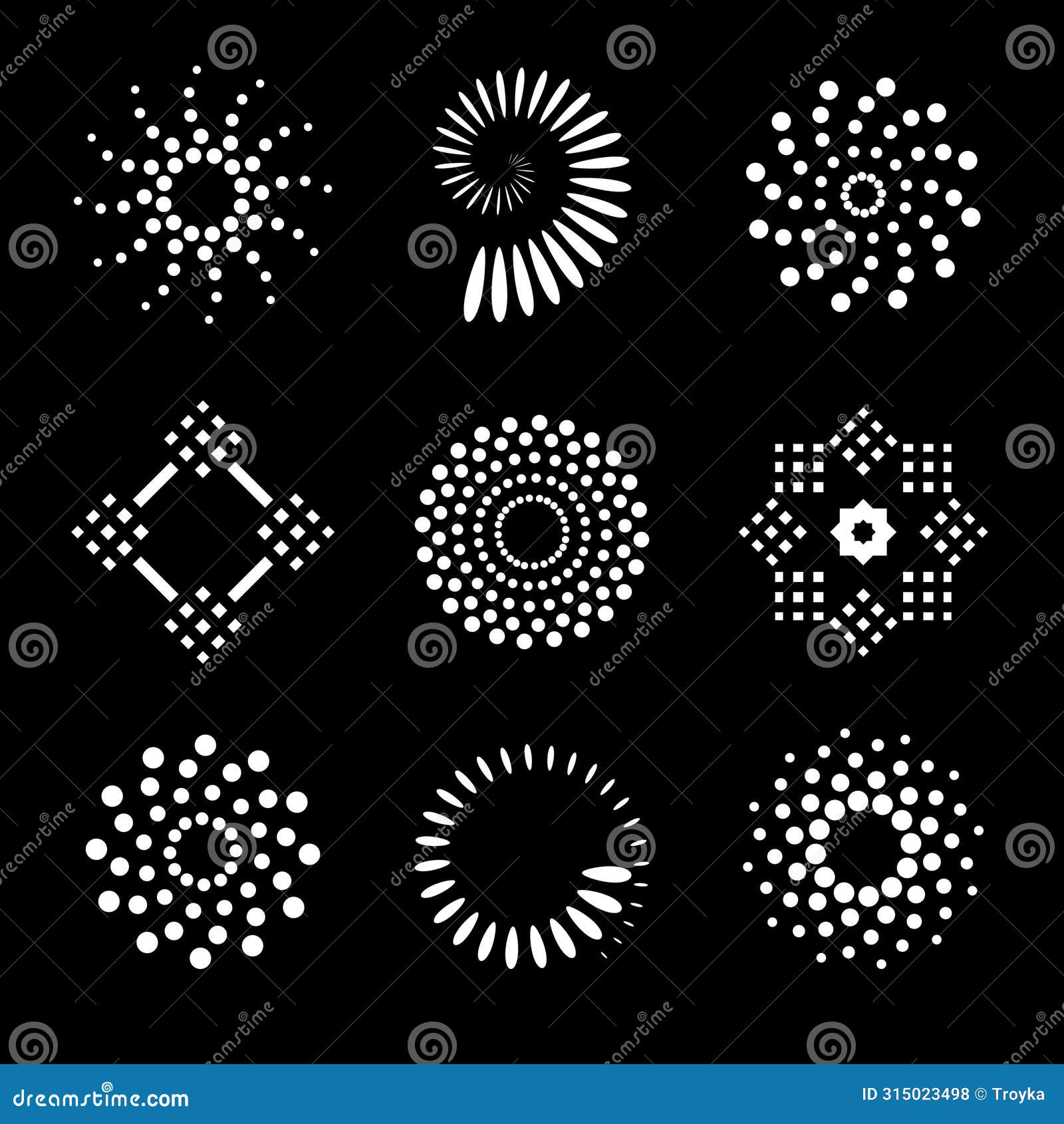Design Elements Set. Abstract White Dots Icons on Black Background ...