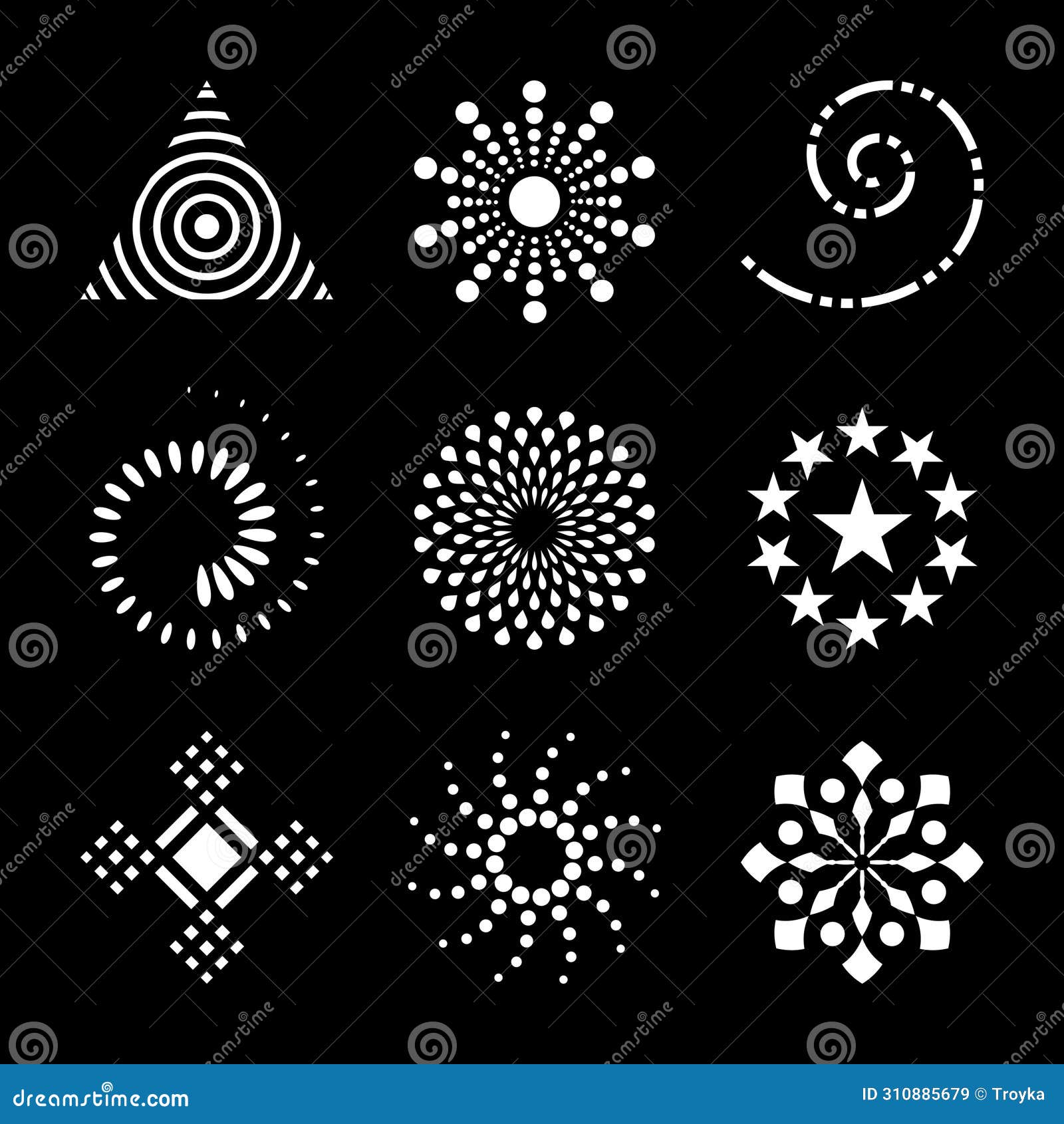 Design Elements Set. Abstract White Icons on Black Background Stock ...