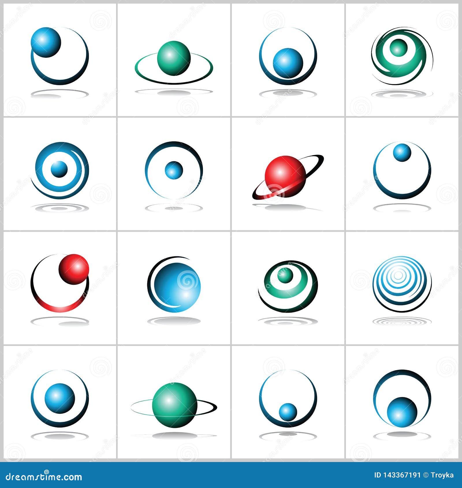 Design Elements Set. Sphere and Spiral Shapes. Abstract Icons Stock ...