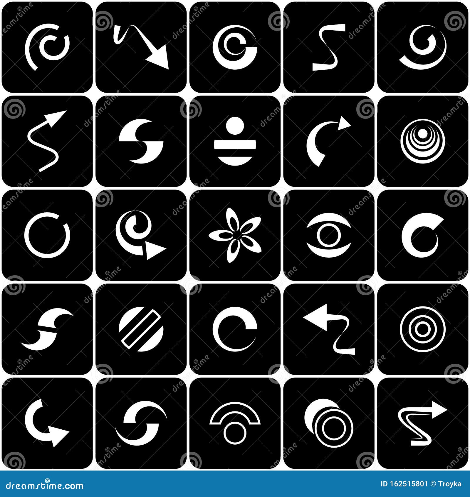 Design Elements Set. White Geometric Icons on Black Backdrops Stock ...