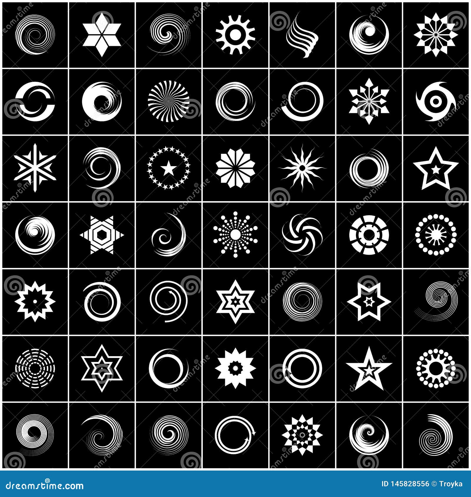 Design Elements Set. 49 White Icons on Black Background Stock Vector ...