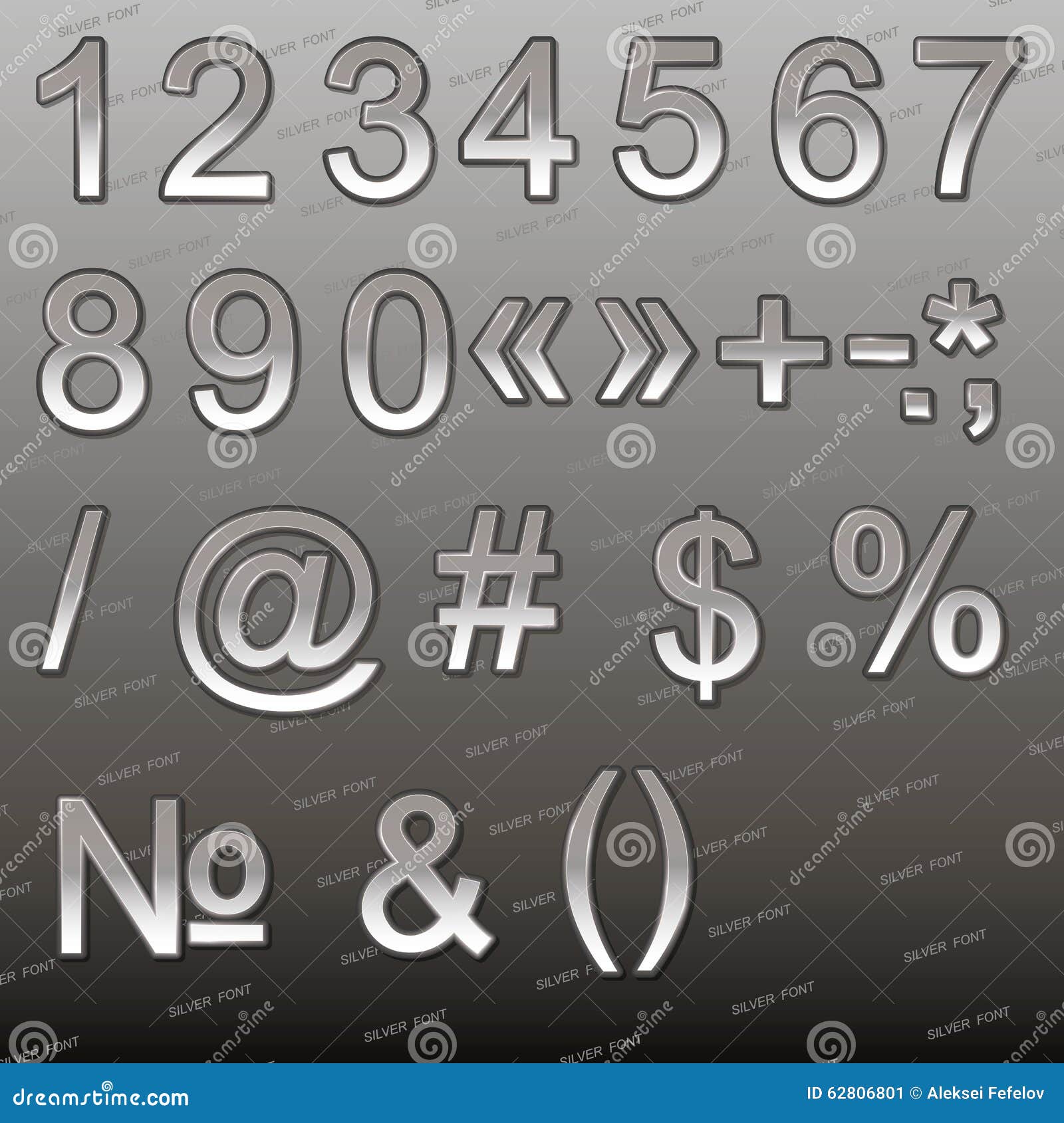 Design Elements - Silver 3D Font, Numbers and Symbols Stock Vector ...