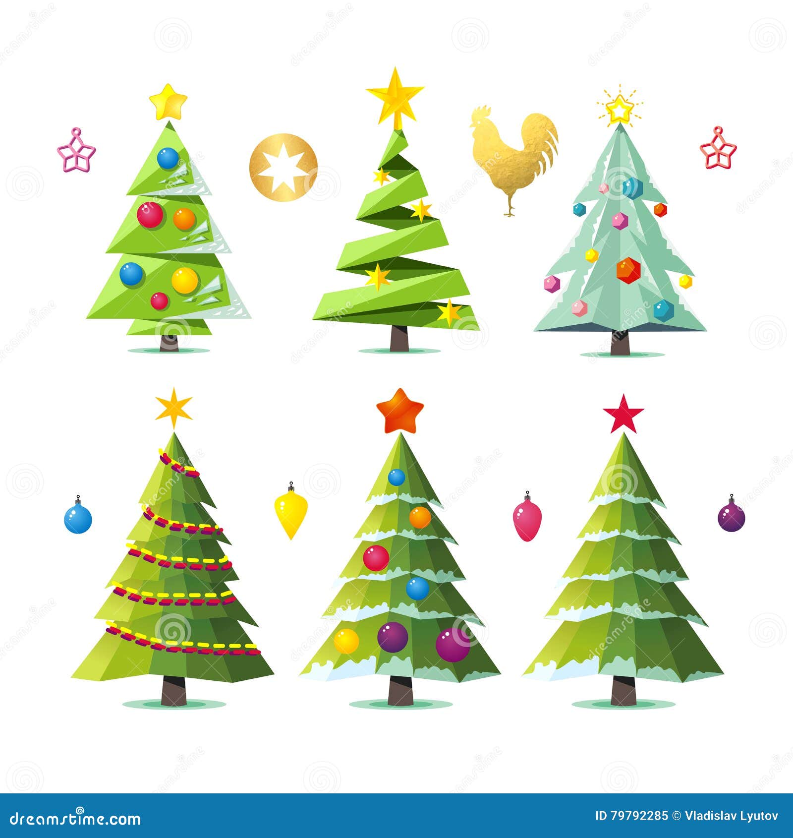 Design Elements of Stylized Fir Trees in Several Variants Stock Vector ...
