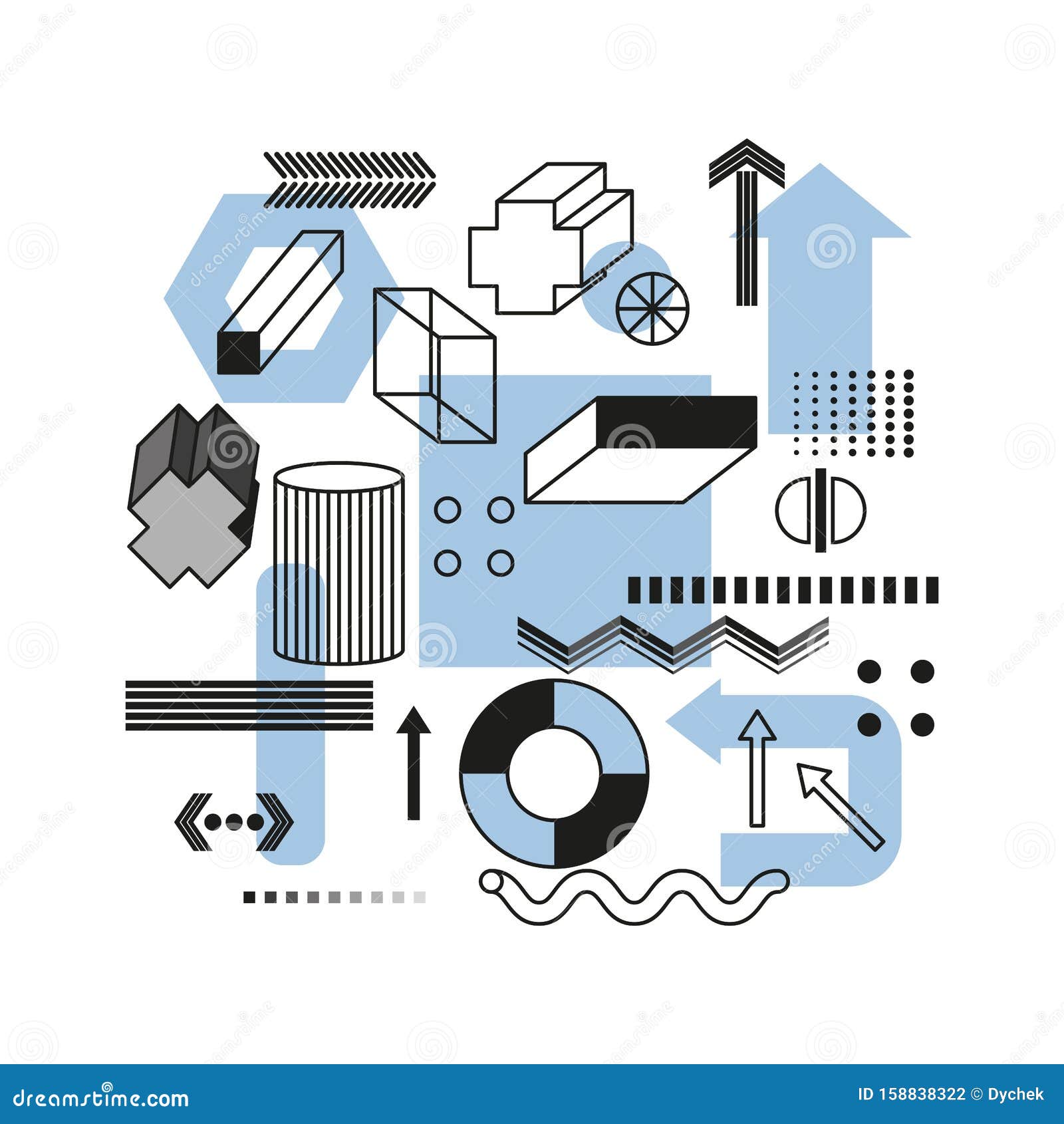 Design Elements with Three-dimensional and Flat Geometric Shapes on a ...