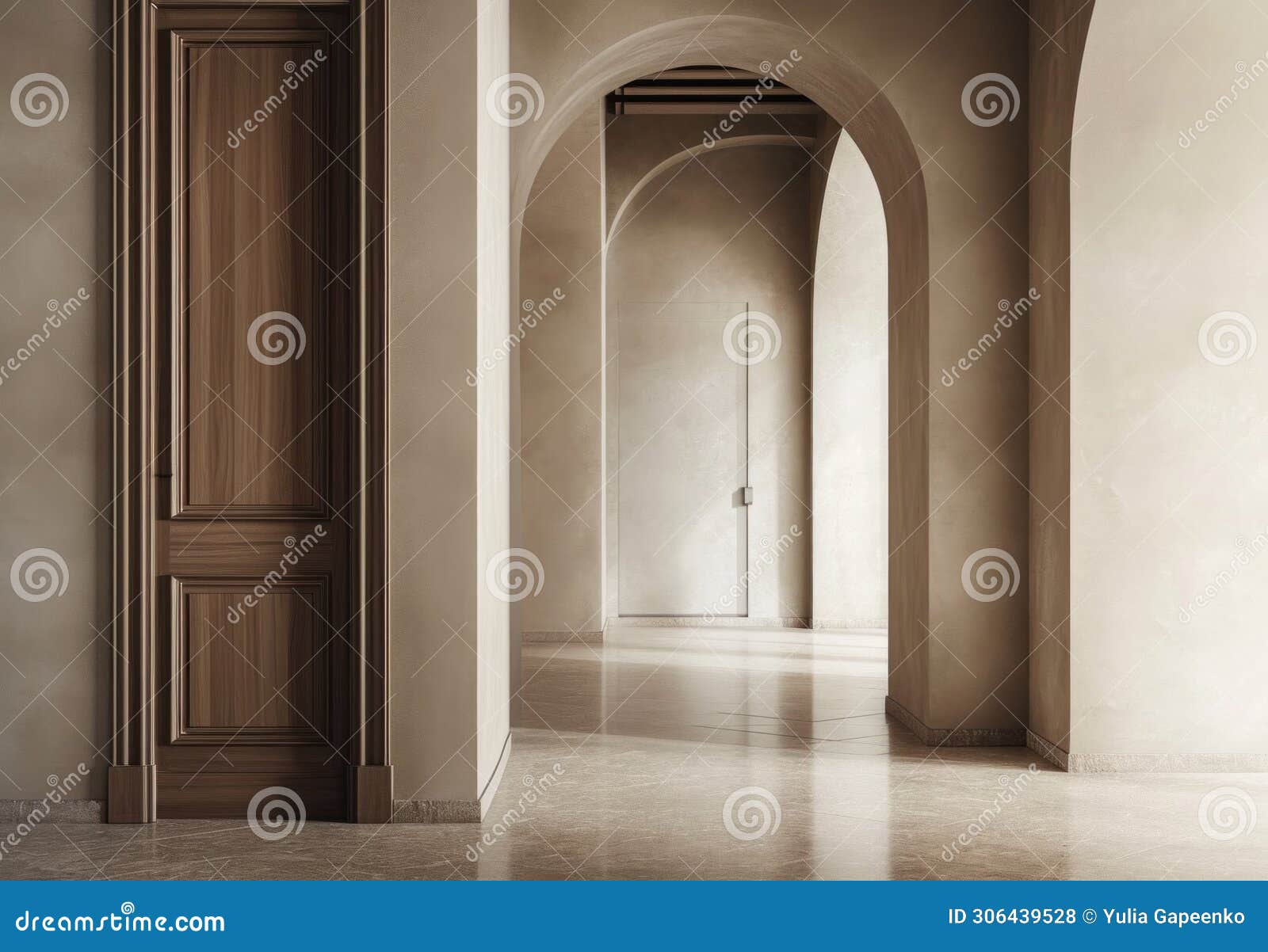 Design of an Empty Hallway with Wall Void and Light Wooden Door Stock ...