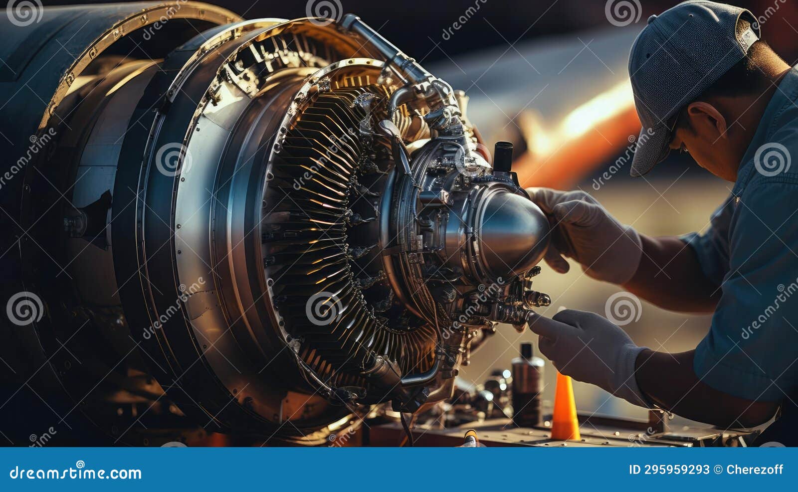 A Design Engineer Creates an Engine for an Airplane Stock Image - Image ...