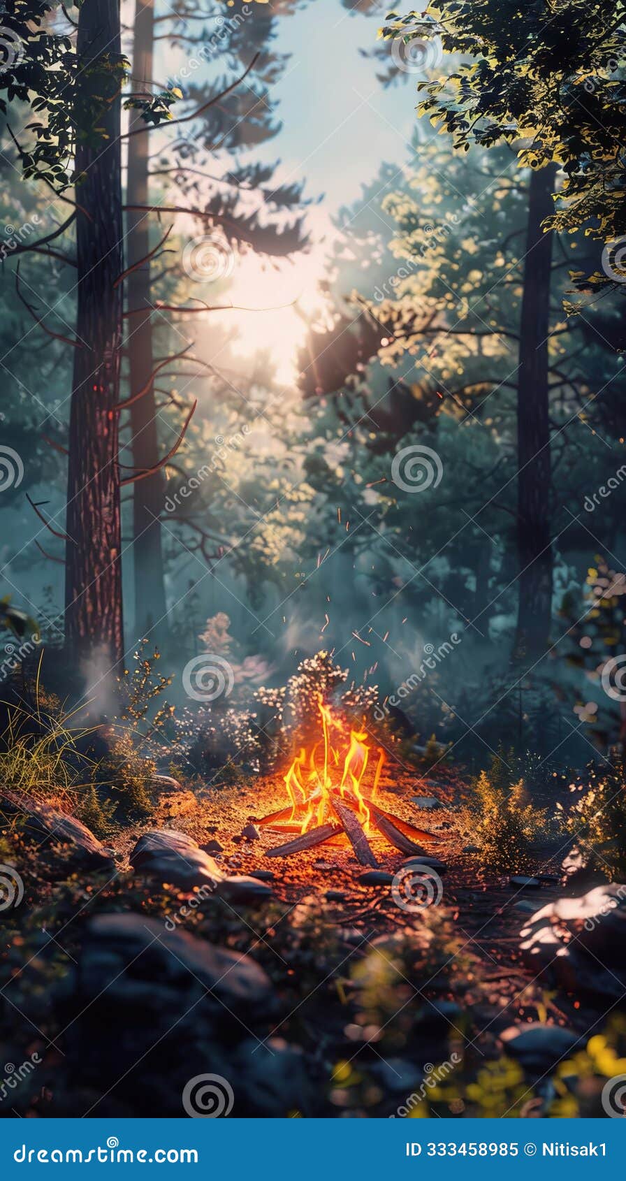 Design an Eyecatching Visual of a Holographic Campfire Glowing Amid a ...