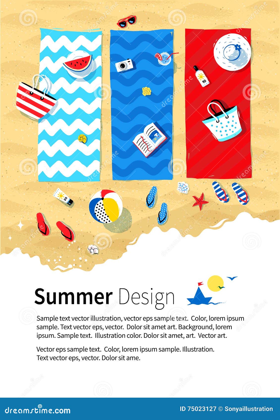 Design för sommarsemester vektor illustrationer. Illustration av ferie ...