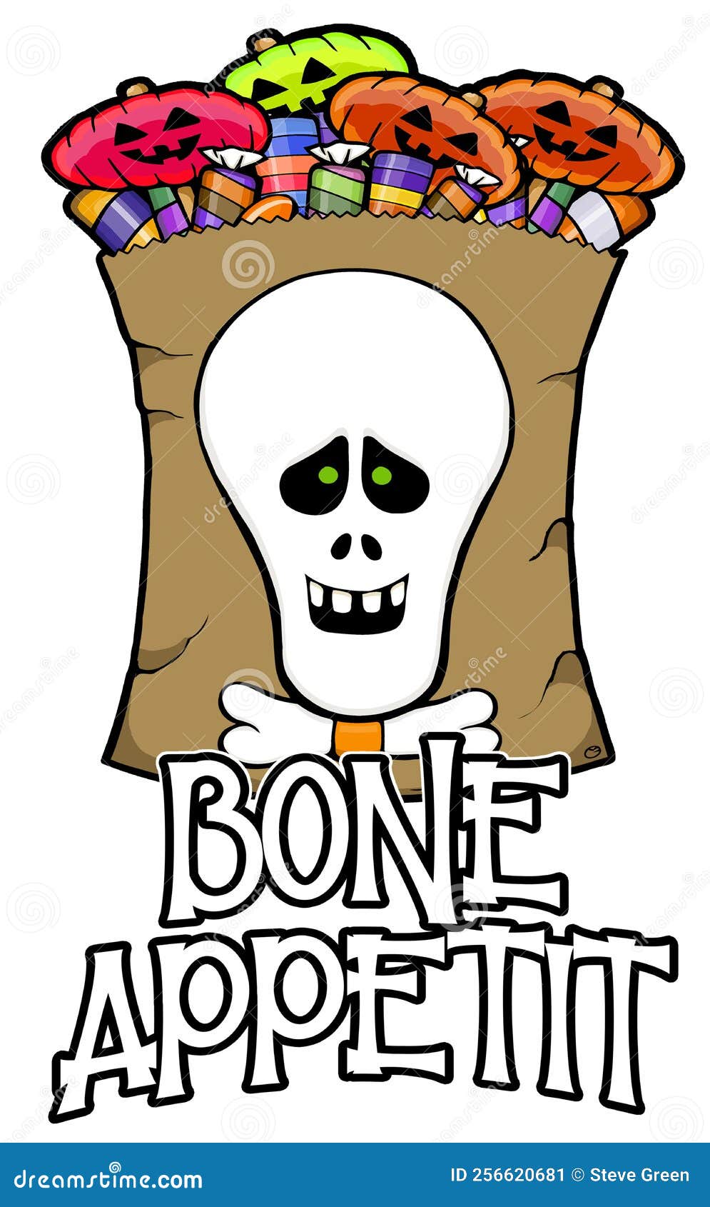 Funny Design with Skeleton and Candy Bag Stock Vector - Illustration of ...