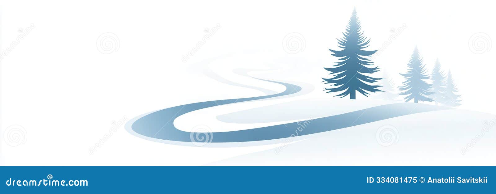 The Design Features a Smooth Ski Trail Winding through a Snowy ...