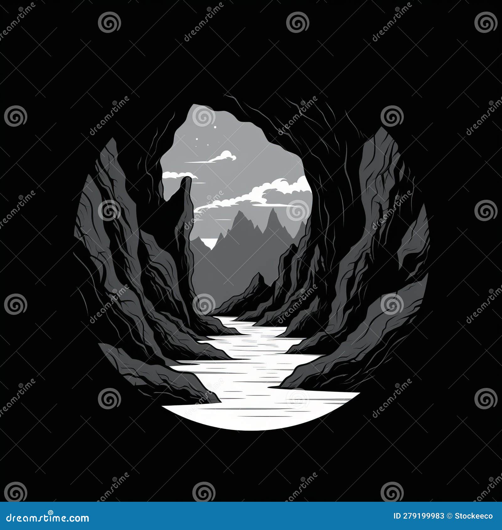 Minimalist Cave with Mountain Design Stock Illustration - Illustration ...