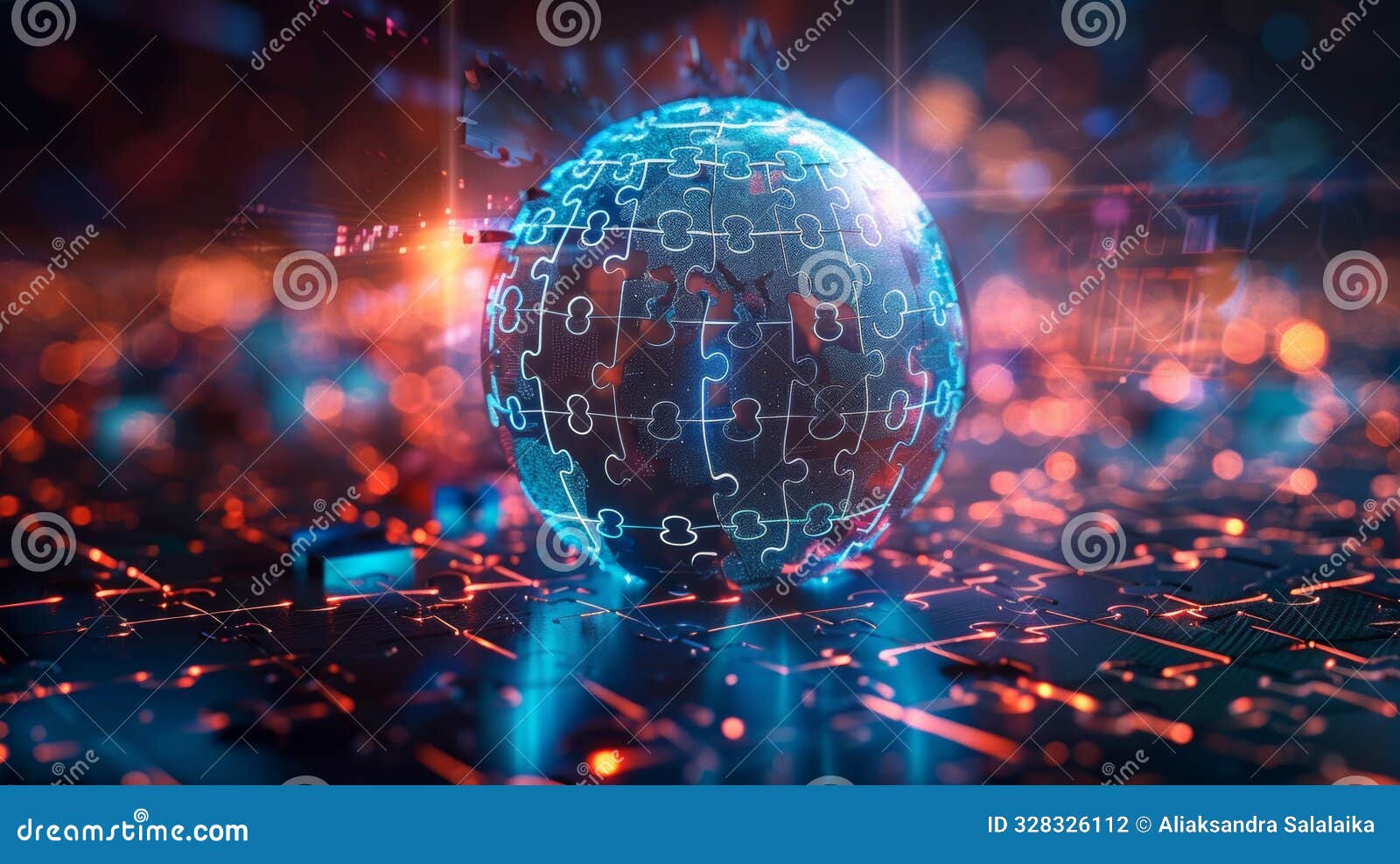 Design Featuring a Digital Globe Made of Interconnected Puzzle Pieces ...