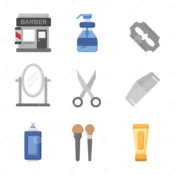 Collection of Vector Flat Barber Tools Icons Stock Illustration Stock ...