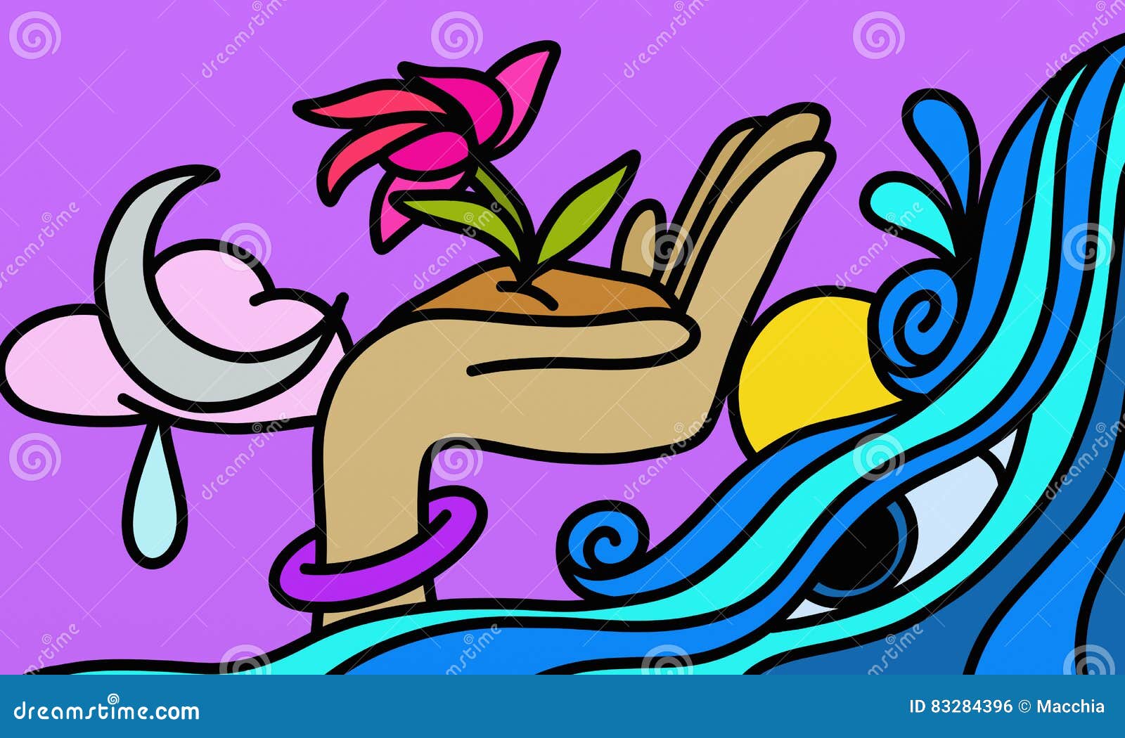 Design with a Flower and Water Stock Illustration - Illustration of ...