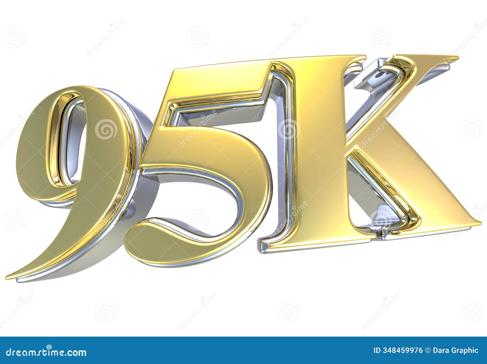 Follow Number 95K Gold with Silver 3D Render White Background Stock ...