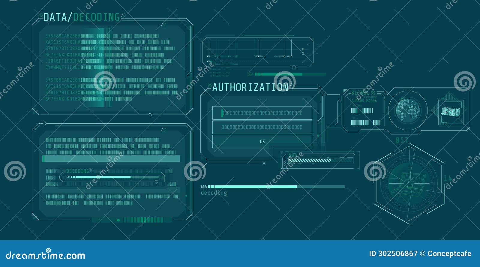Data Decoding Program Screen with Authorization Window. Stock Illustration - Illustration of ...