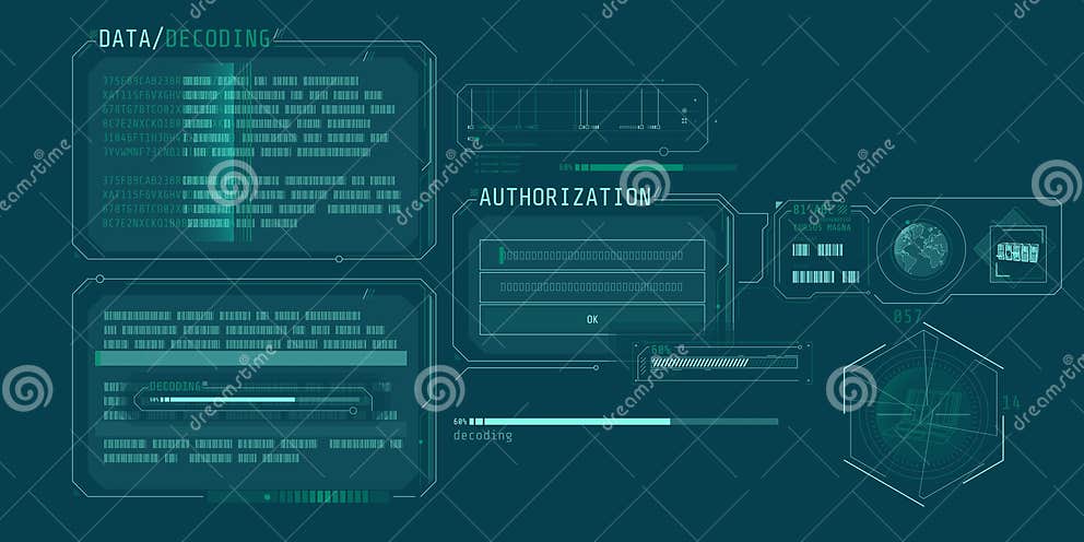 Data Decoding Program Screen with Authorization Window. Stock ...