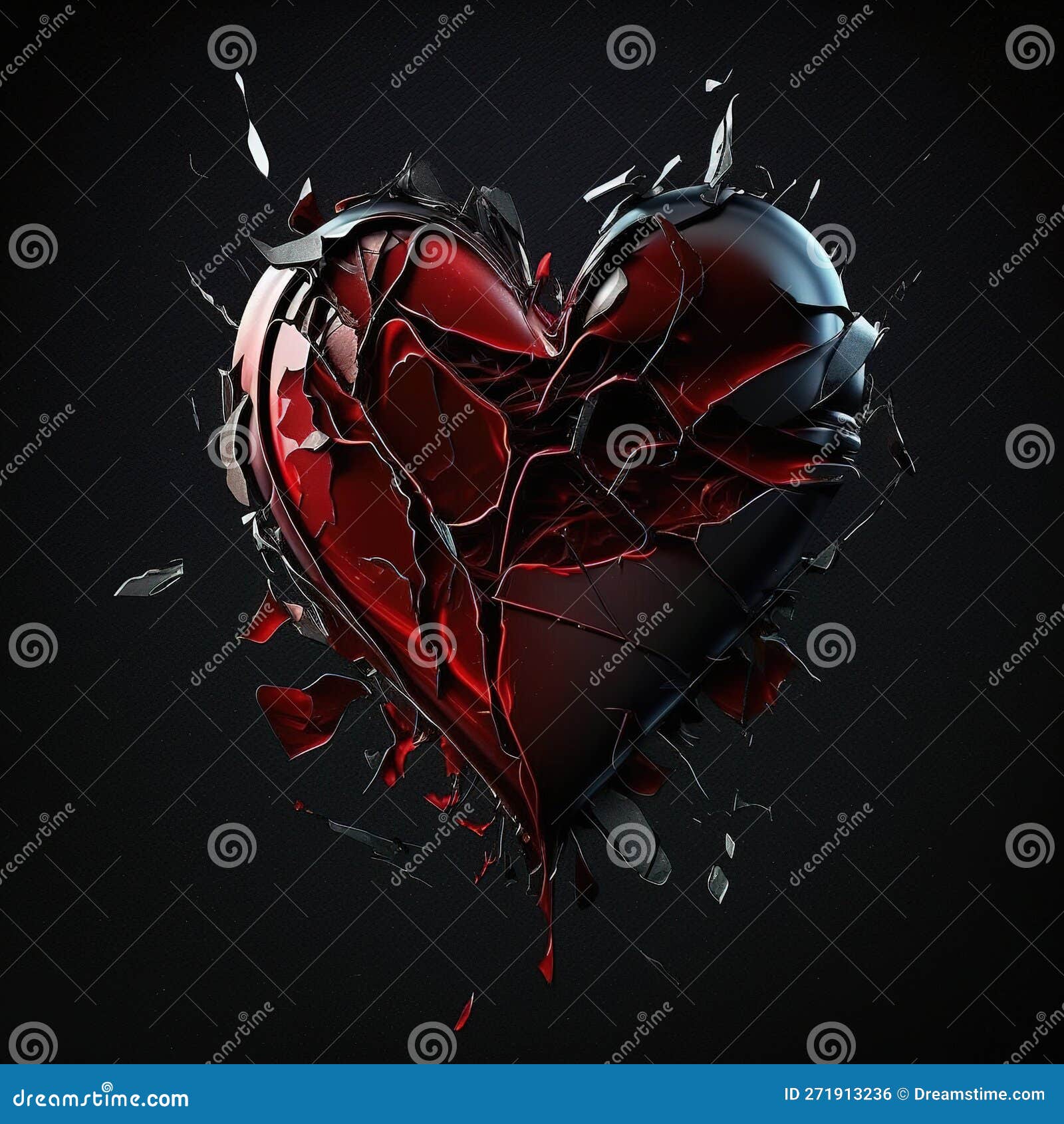 Design of a Glass Heart Broken into Pieces, Isolated on Black ...