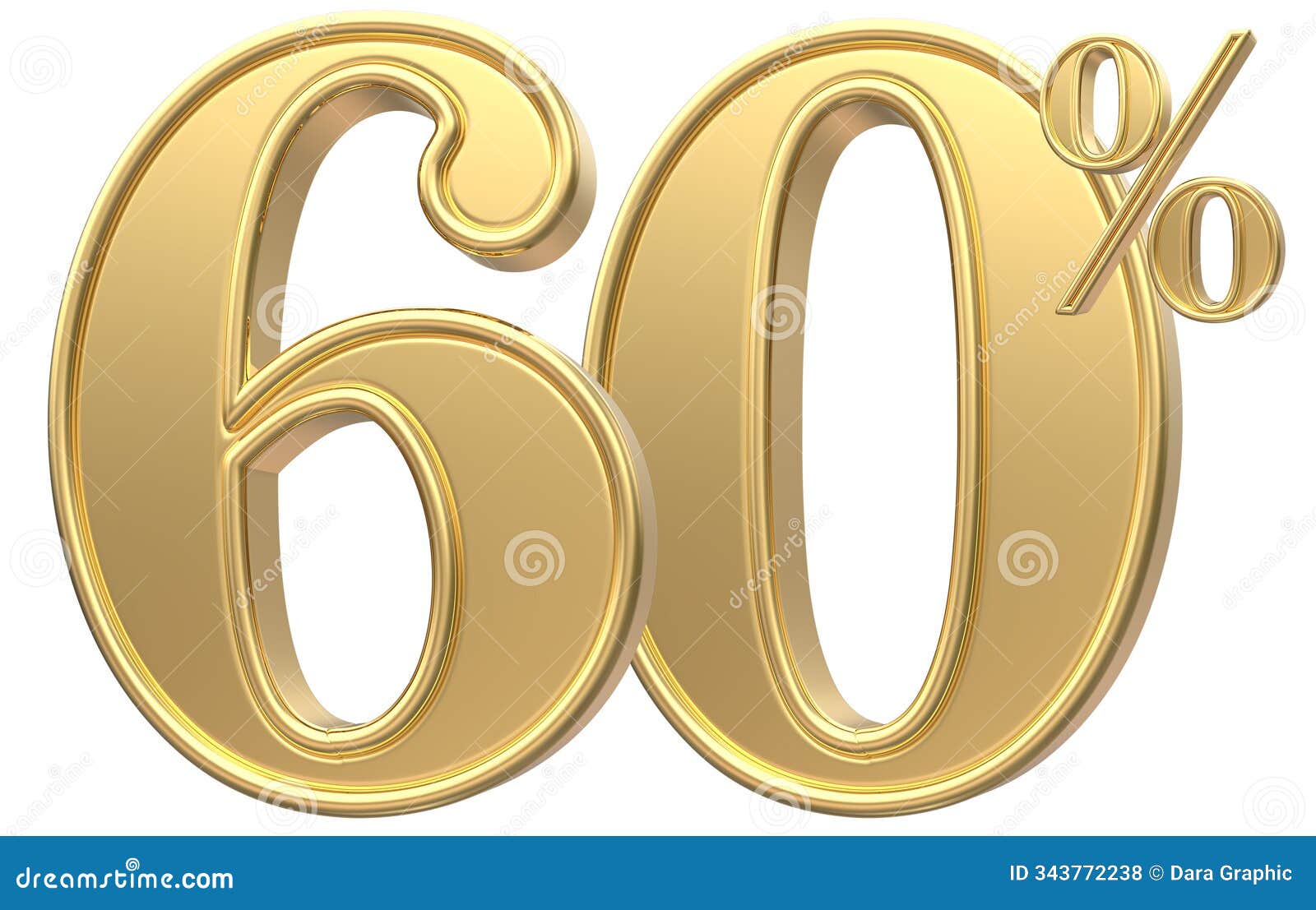 Gold Number 60 Percent 3D Render with White Background Stock ...