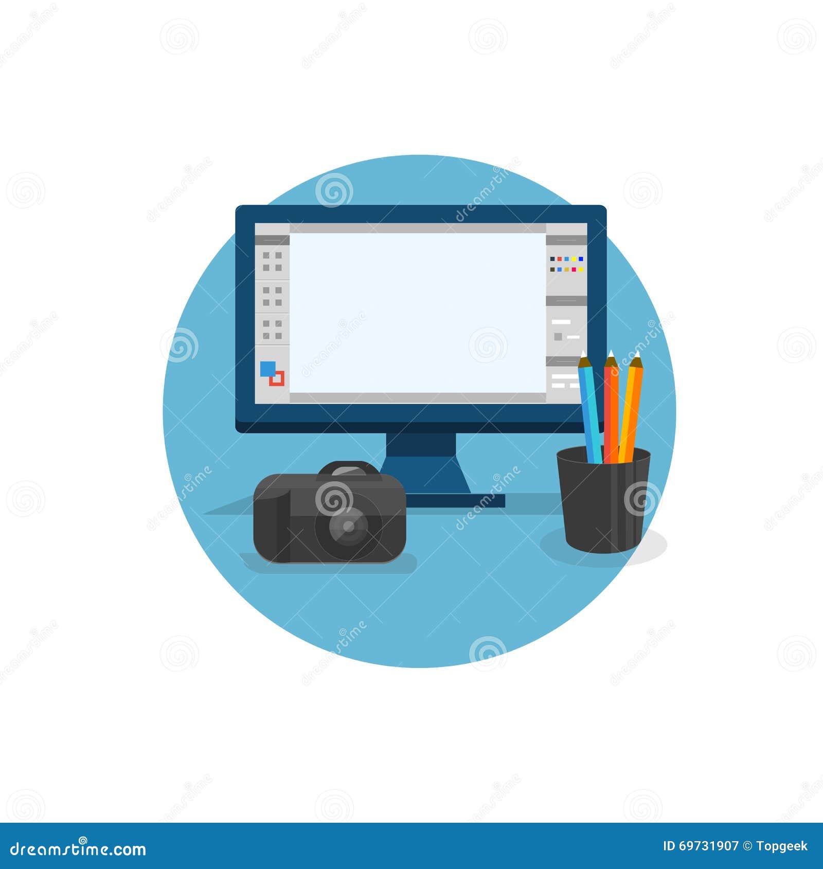 Design Graphic Work Space Flat Stock Vector - Illustration of object ...