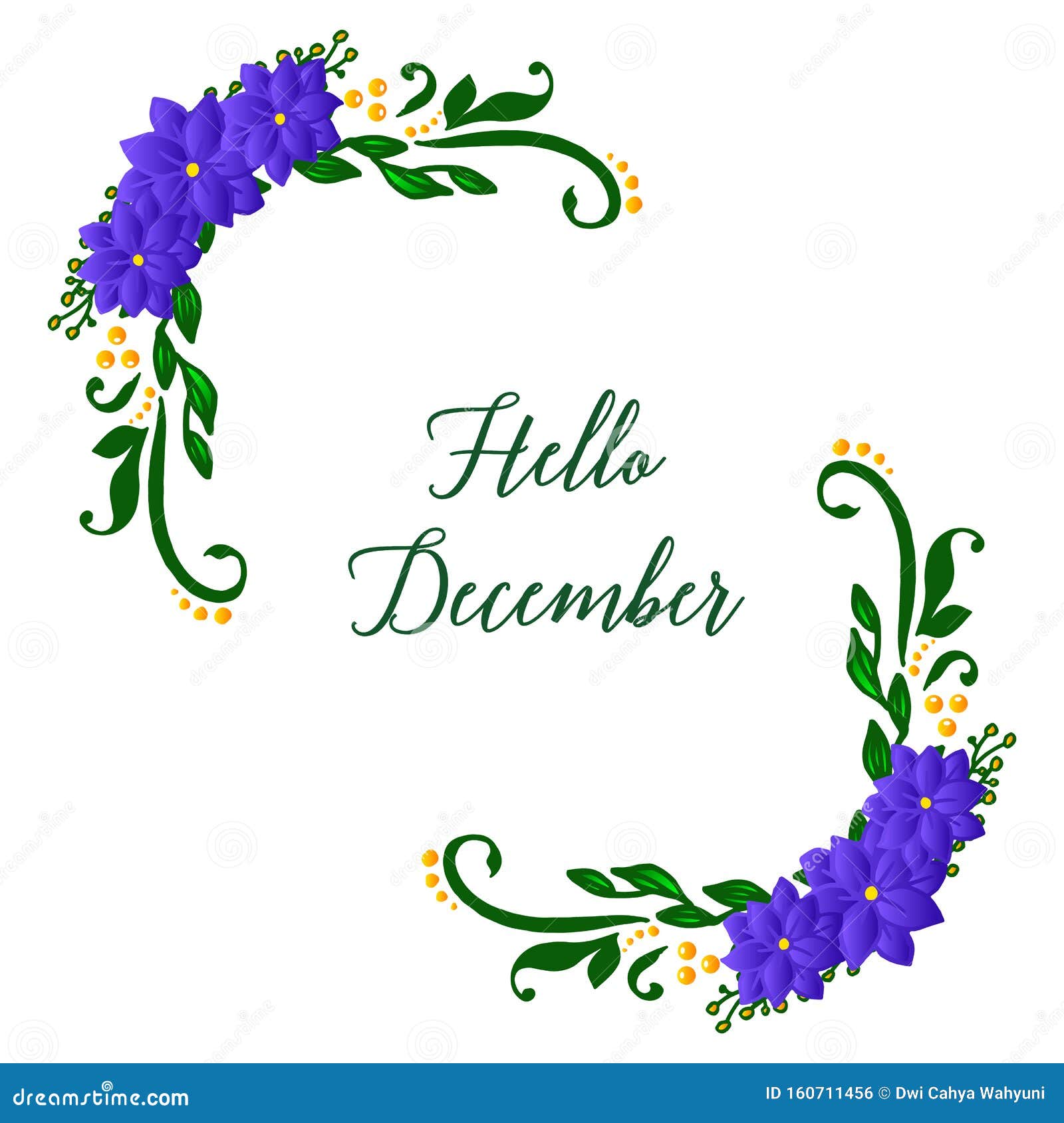 Design Greeting Card Hello December, with Element of Purple Flower ...