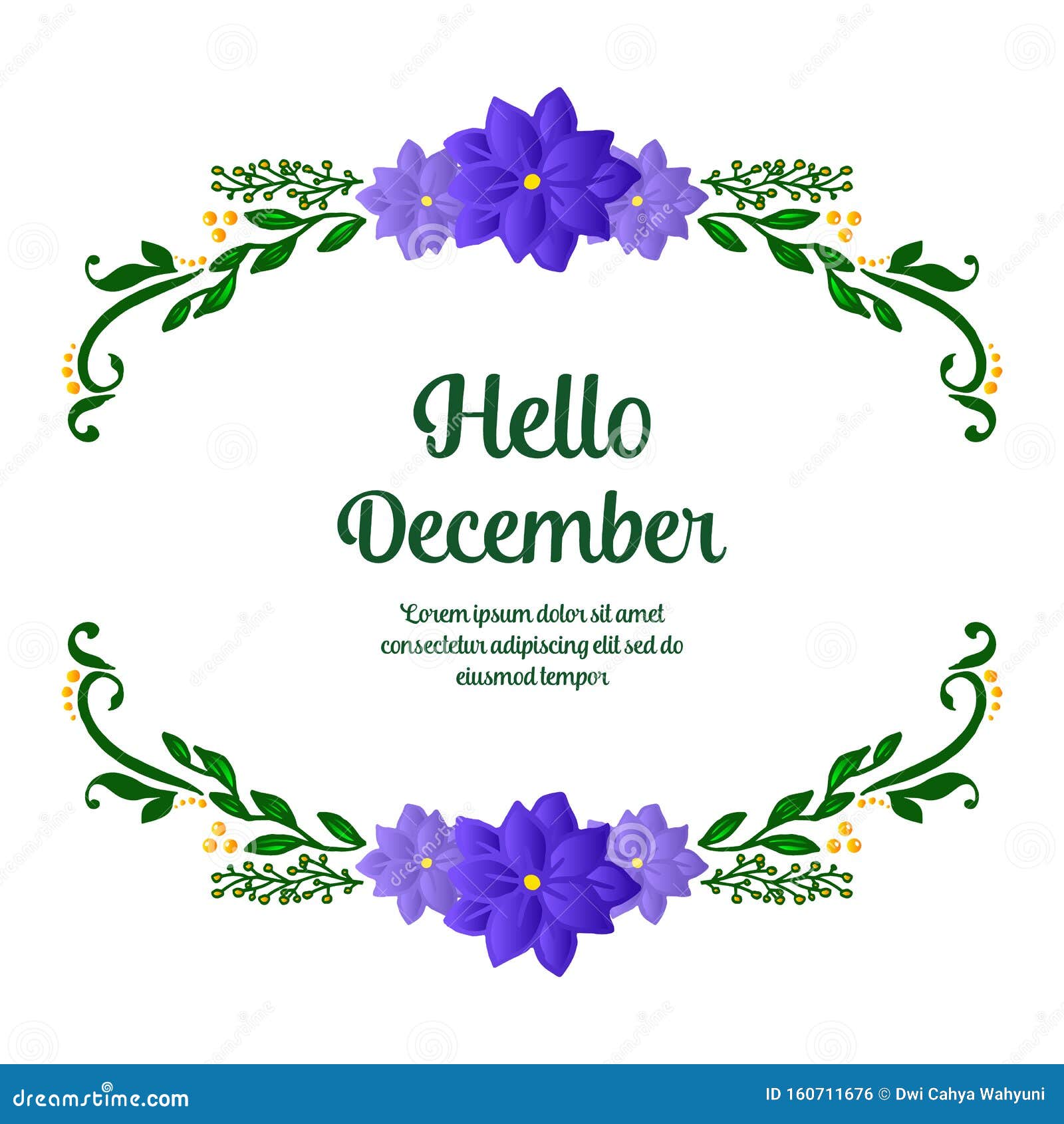 Design Greeting Card Hello December, with Element of Purple Flower ...