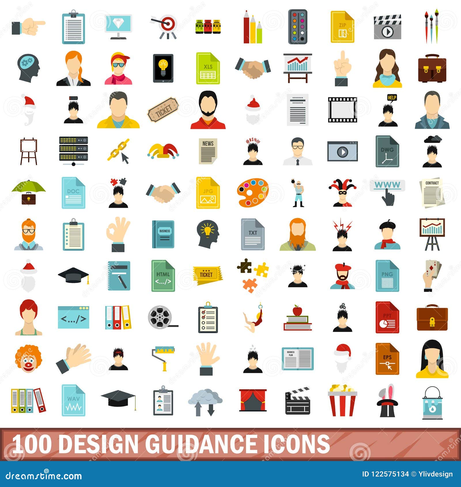100 Design Guidance Icons Set, Flat Style Stock Vector - Illustration ...