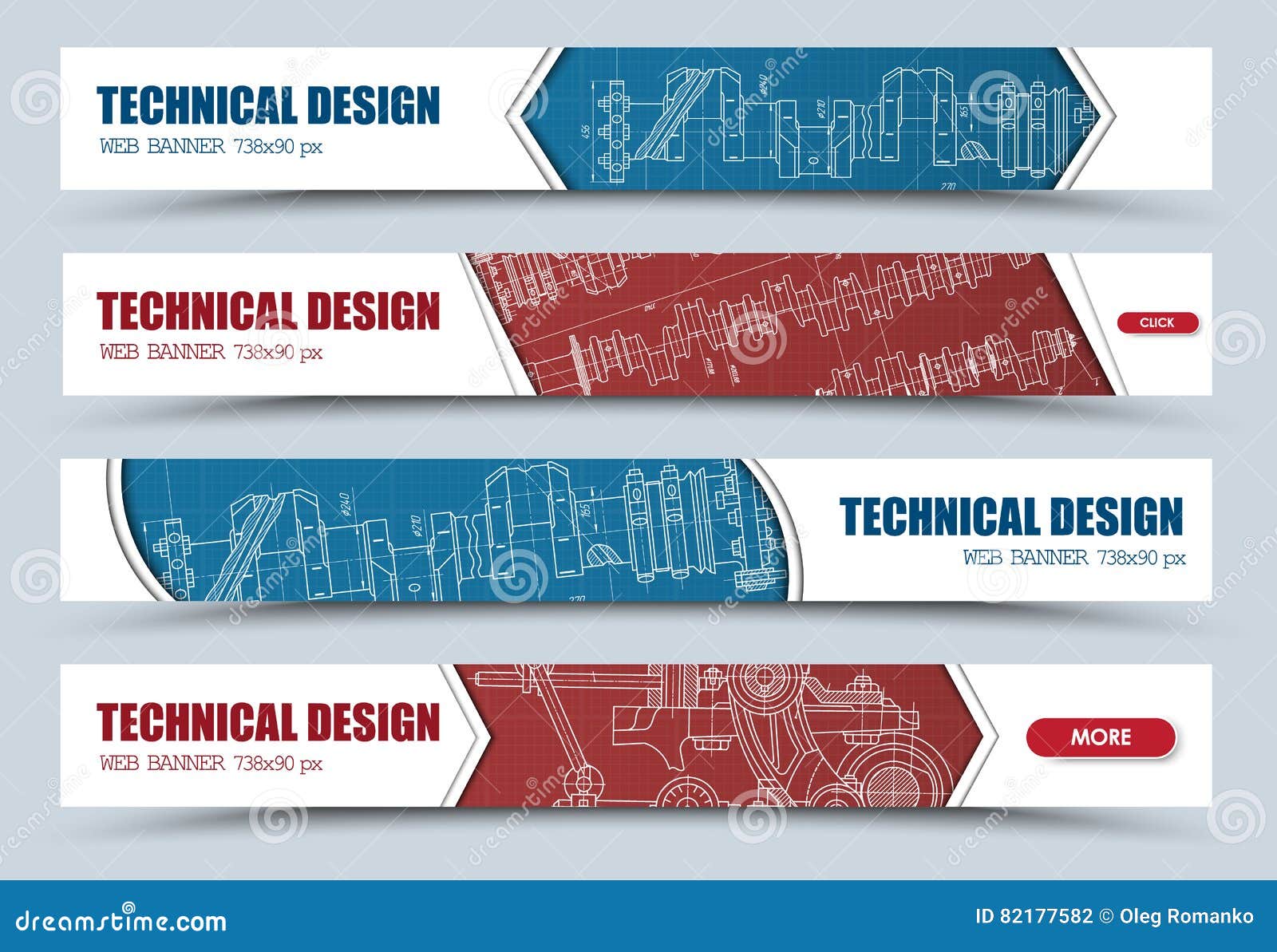 Design Horizontal Web Banners with Technical Drawings. Stock Vector ...