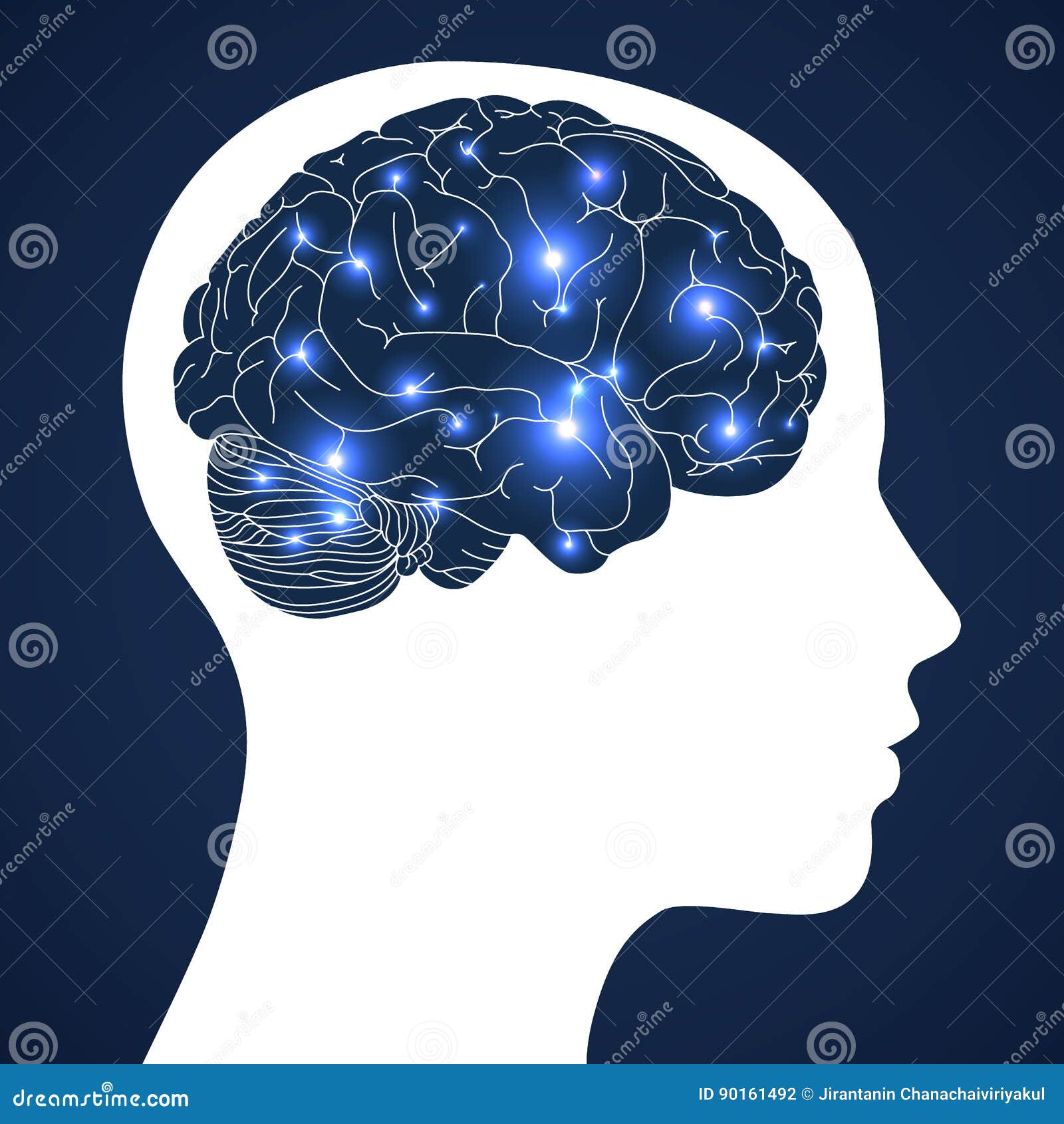 Design of Human Intelligence in Active Brain on Blue Background Stock ...