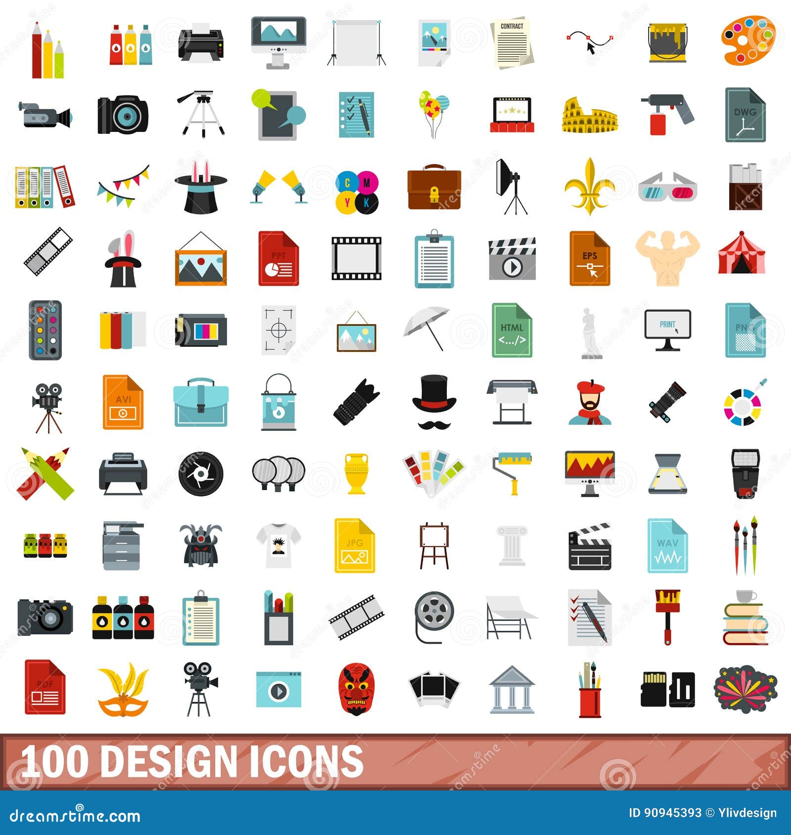 100 Design Icons Set, Flat Style Stock Vector - Illustration of easel ...