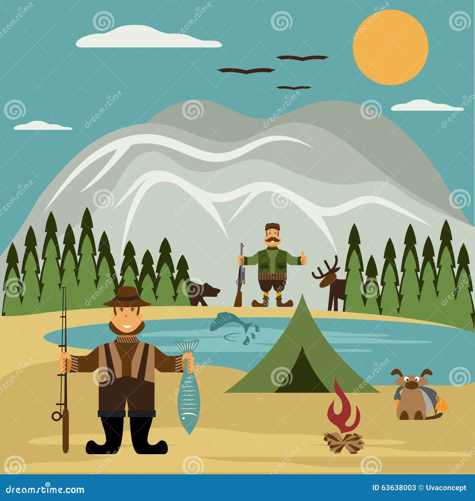 Design Illustration with Fisherman and Hunter. Vector Stock Vector ...