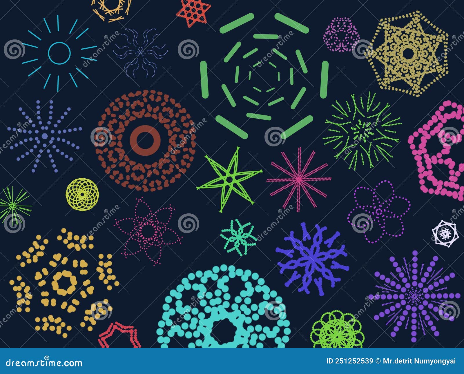 Design Illustrations of Colorful Fireworks in Various Shapes on the ...