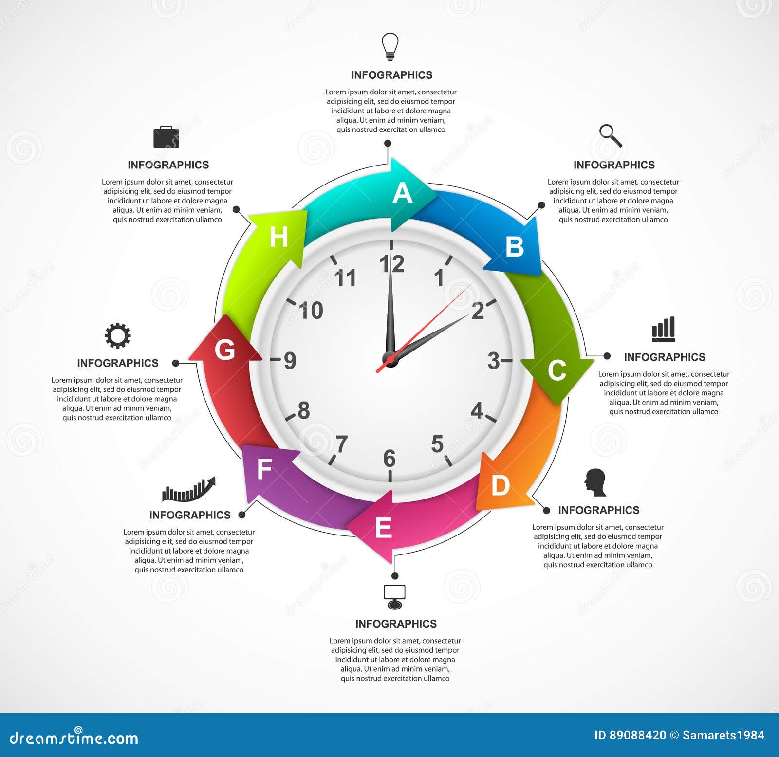 Design Infographics Clock with Arrows in a Circle for Presentations and Brochures. Stock Vector ...