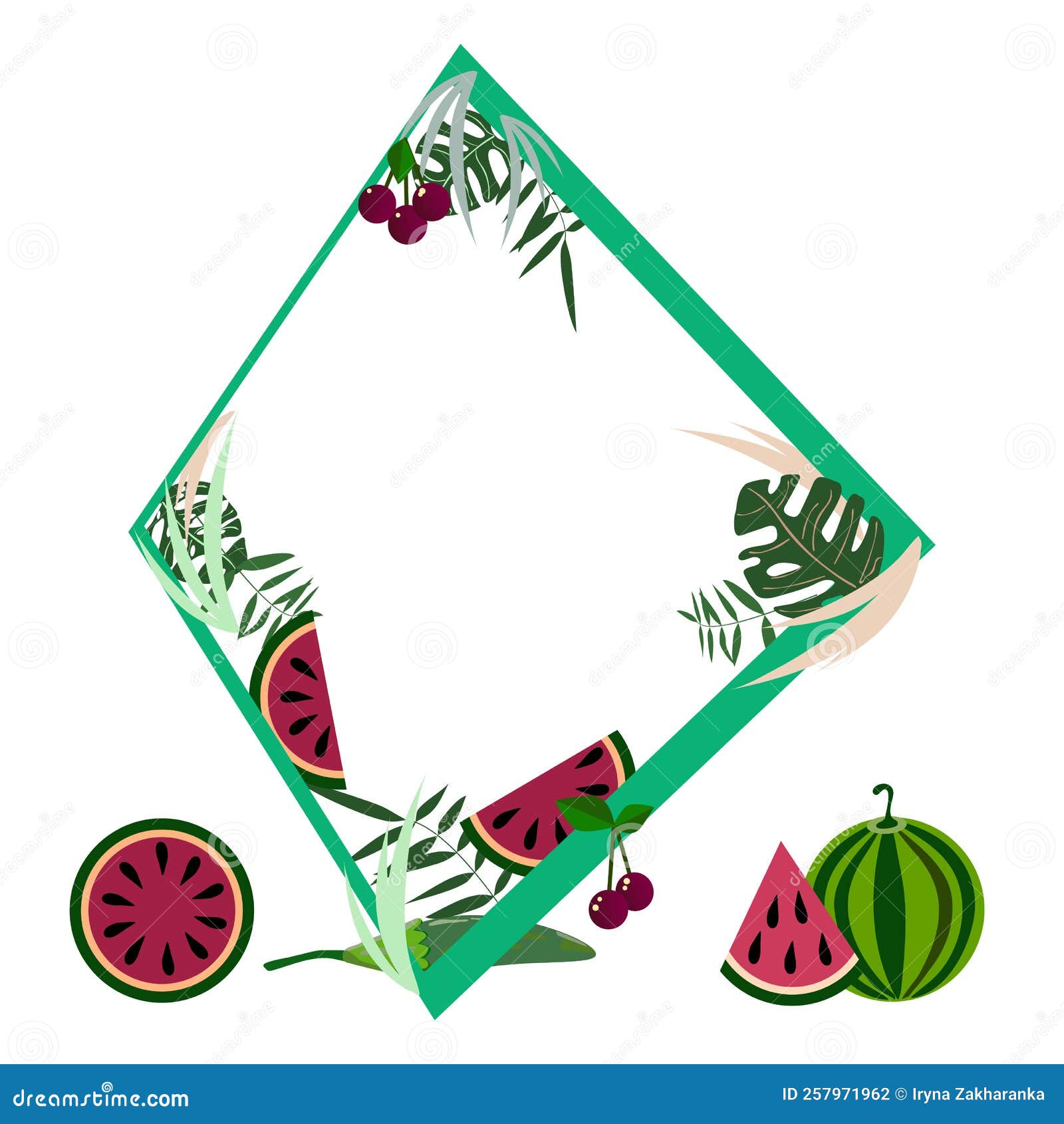 Rectangular Frame of Watermelons, Melons and Cherries on a Light ...