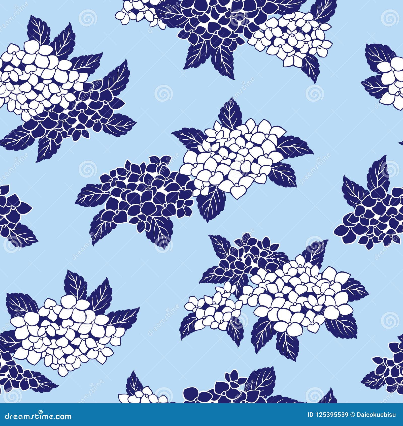 Japanese Style Hydrangea Pattern, Stock Vector - Illustration of fabric ...