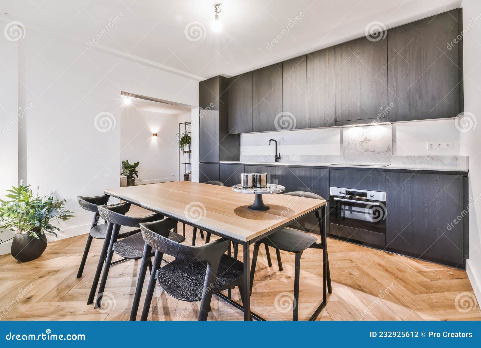 Joint Kitchen with Dining Room Stock Photo - Image of apartment ...