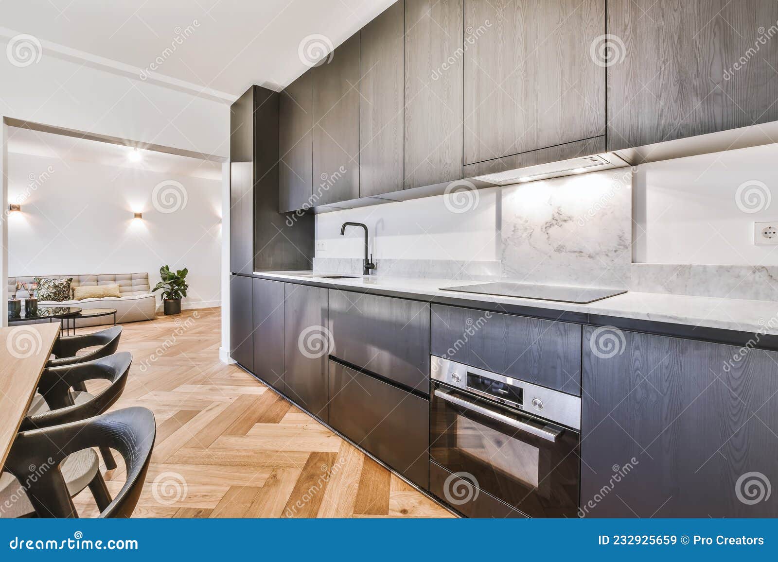 Joint Kitchen with Dining Room Stock Image - Image of spacious, indoor ...