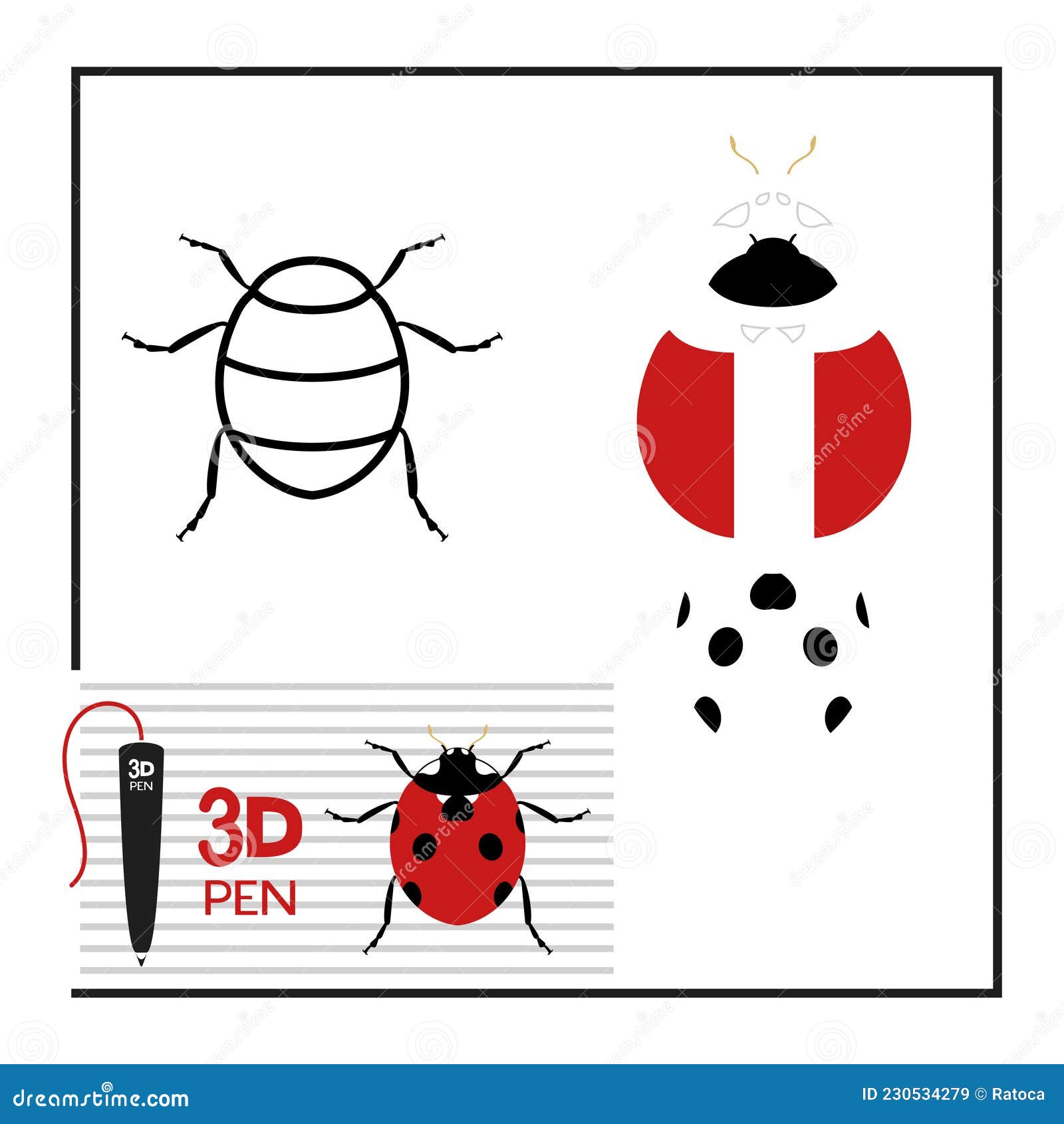 Design Of Ladybug Insect Model For 3D Pencil Cartoon Vector ...