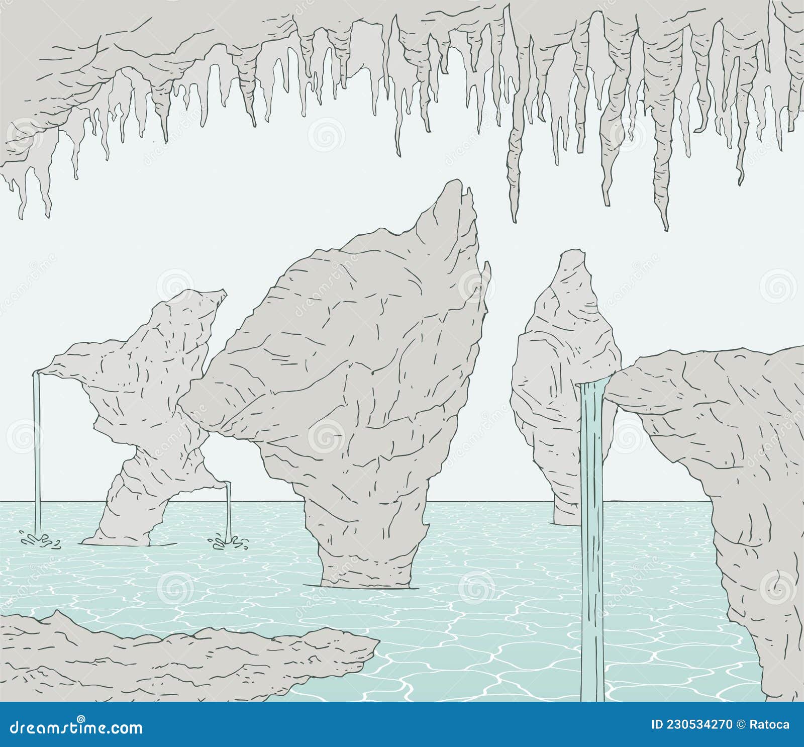 Design of Lake in Cavern Illustration Stock Vector - Illustration of ...