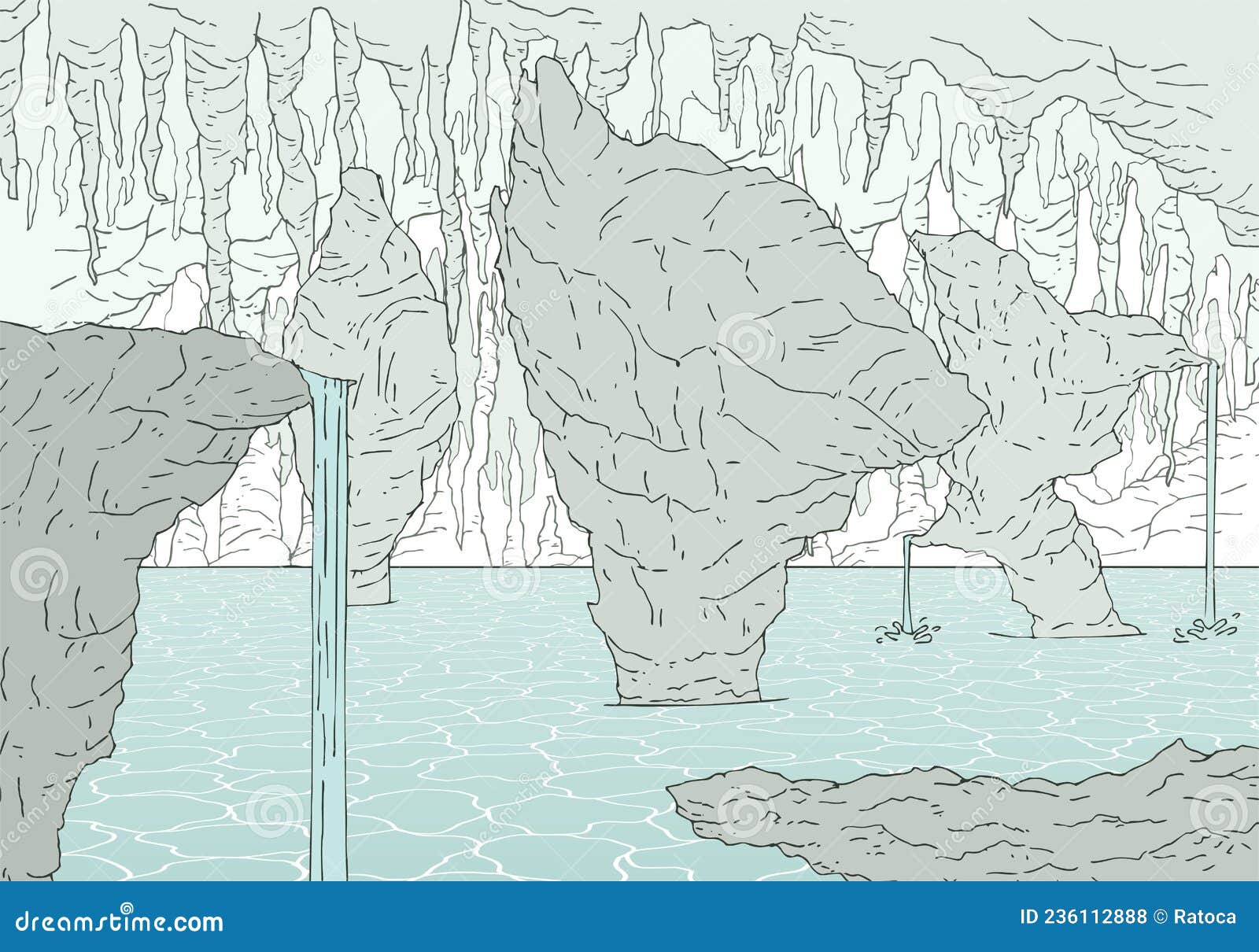 Design of Lake in Cavern Illustration Stock Vector - Illustration of ...