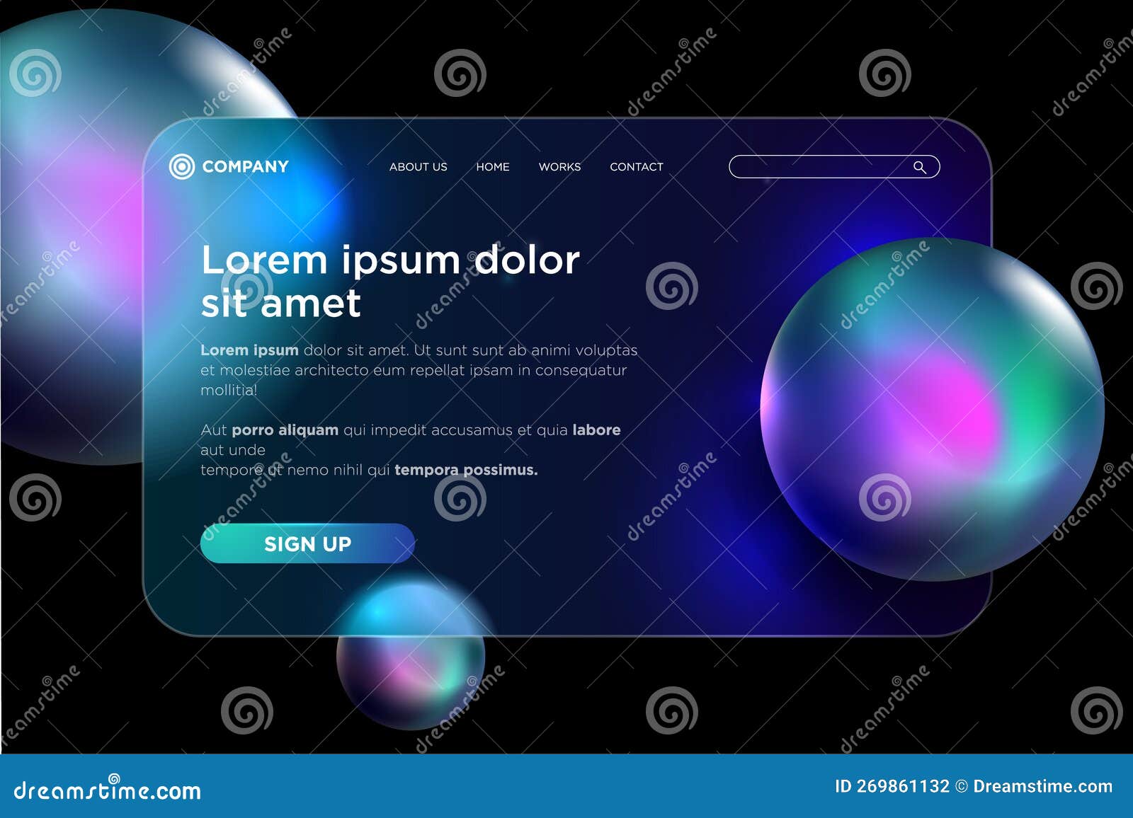 Vector Image in the Glass Morphism Style. Translucent Template for Web ...