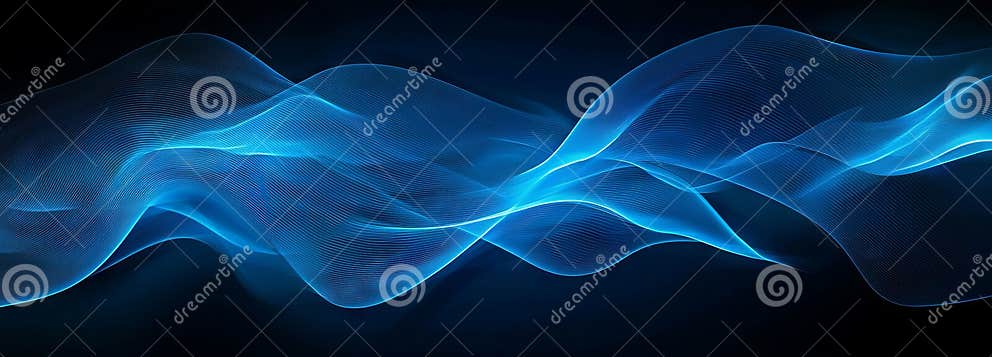 Design of a Light Blue Glowing Abstract Wave on a Dark Blue Grainy ...